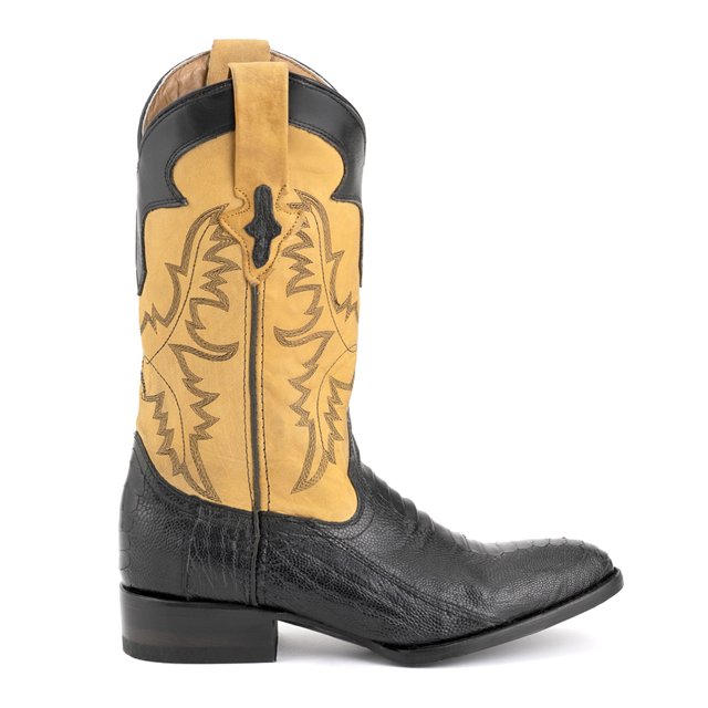 Ferrini Men's Nash Exotic Ostrich Leg Western Boot Round Toe Black 9.5 ...