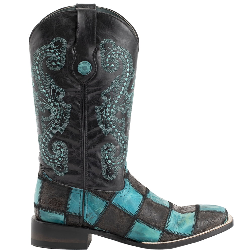 Ferrini Mens Patchwork Embroidered Square Toe Cowboy Mid Calf Boots ...