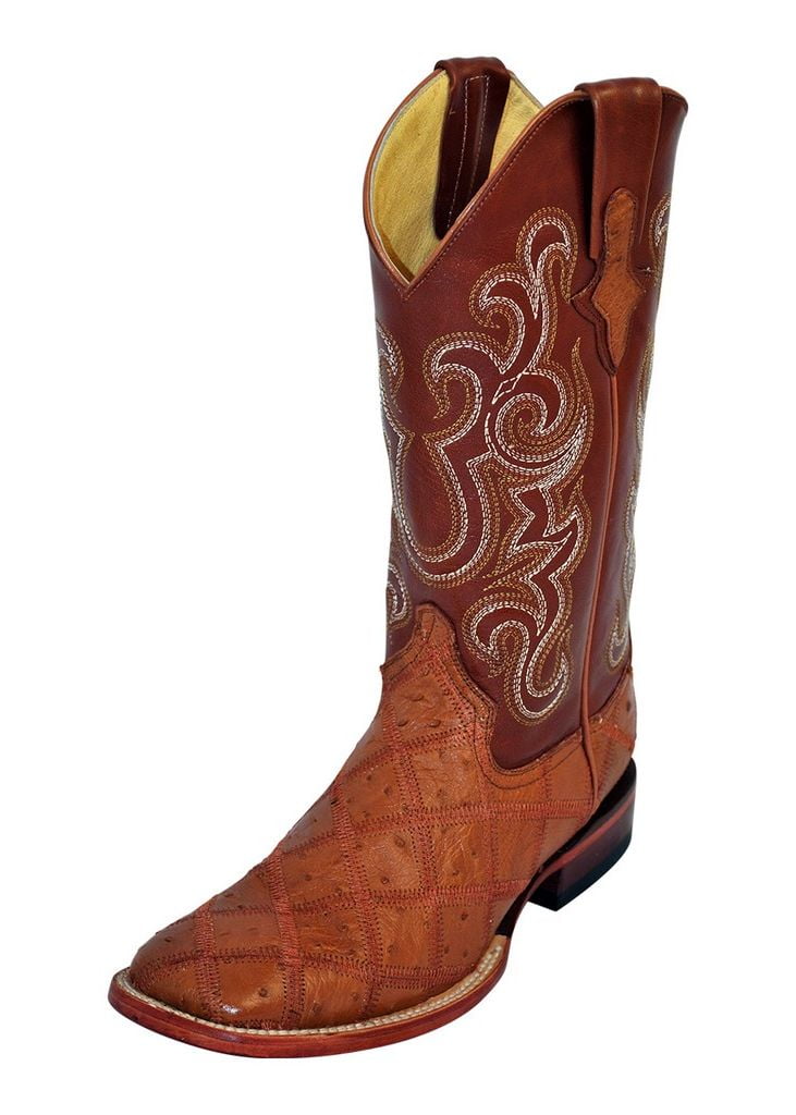 Ferrini Western Boots Mens Ostrich Patchwork Cognac Cream 11693-02 ...