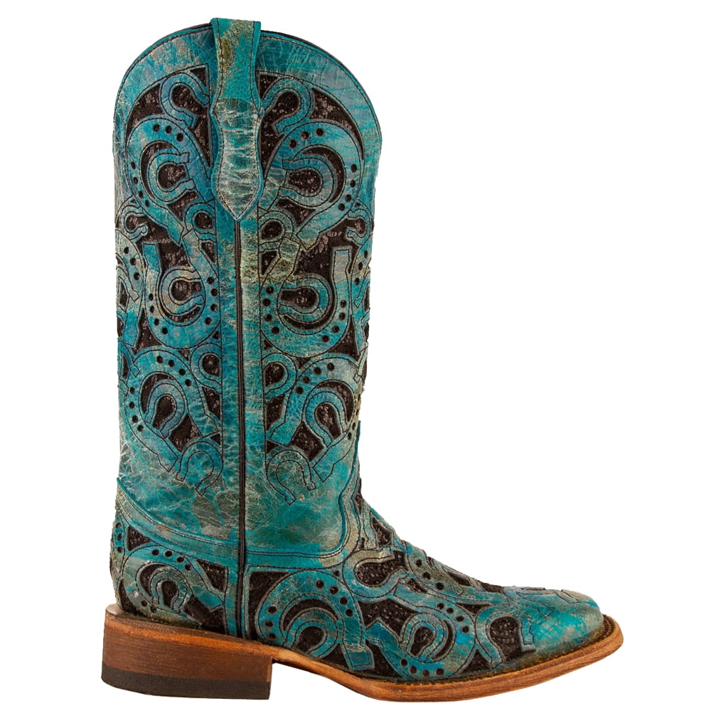 Ferrini Womens Horseshoe Embroidered Tool Inlay Glitter Square Toe ...