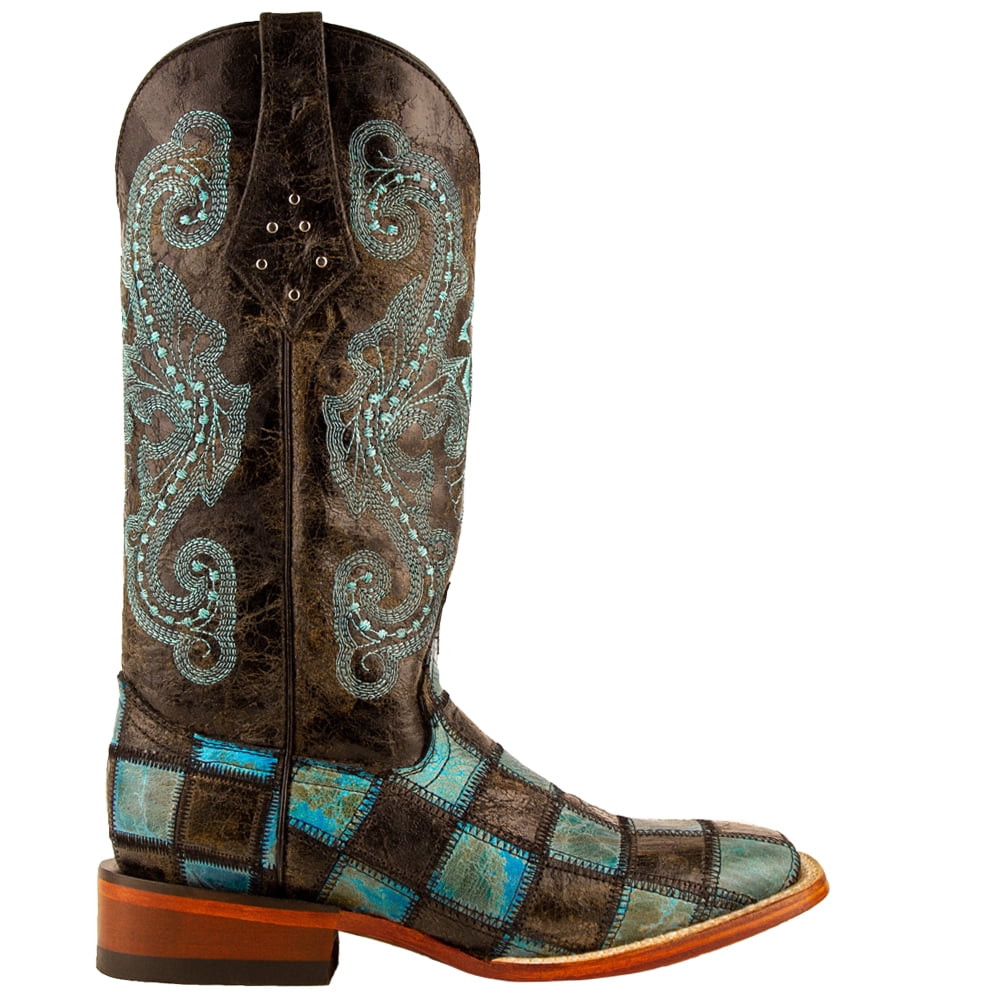Ferrini Womens Patchwork Embroidered Square Toe Cowboy Mid Calf Boots ...