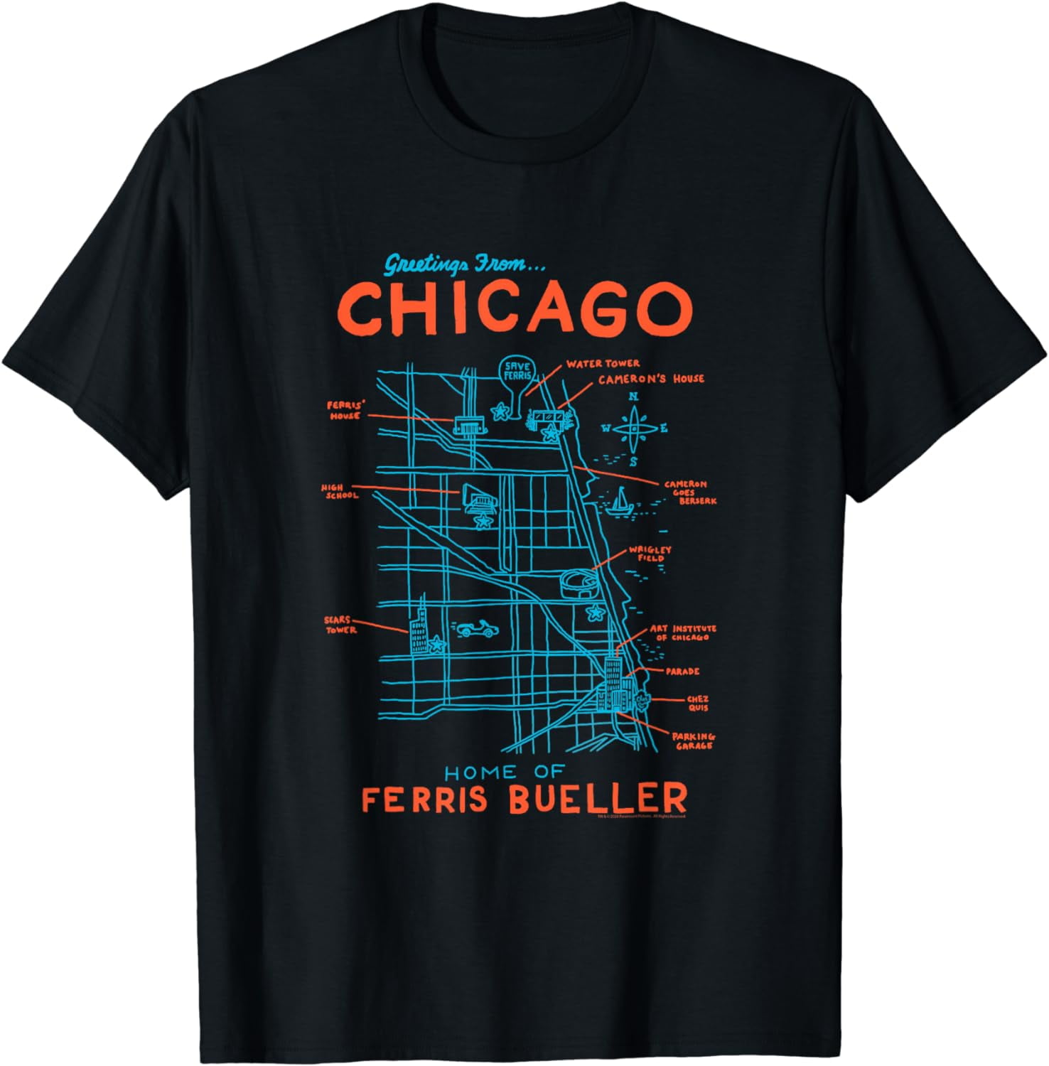 Ferris Bueller's Day Off Chicago Map T-Shirt - Walmart.com