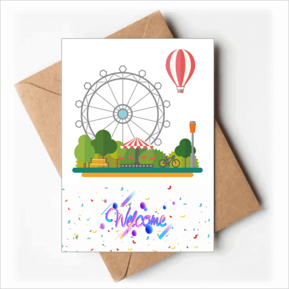 Ferris Wheel Balloon Amusement Park Welcome Back Greeting Cards ...