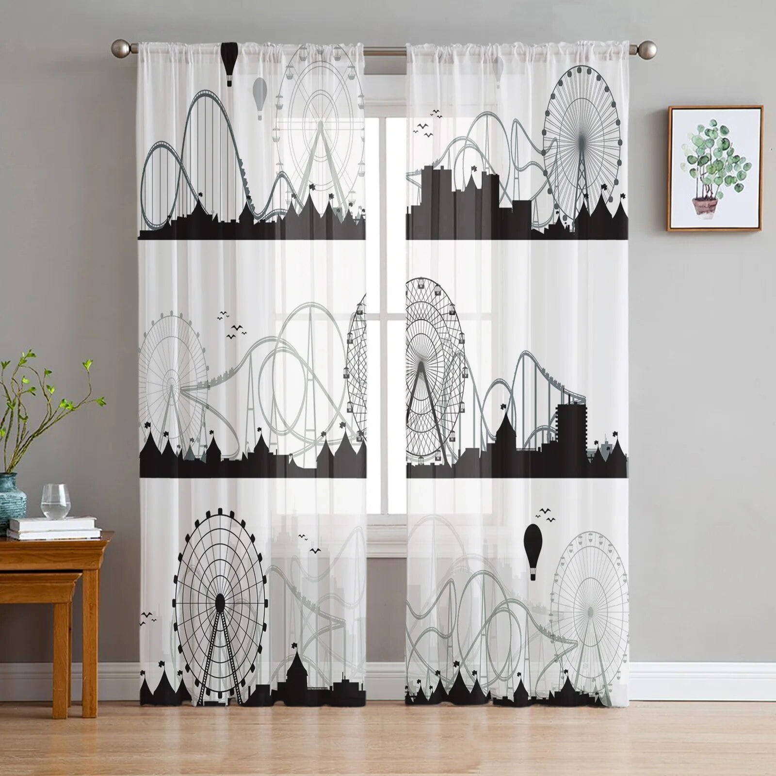 Ferris Wheel Circus Park Black Bedroom Organza Voile Curtain Window ...