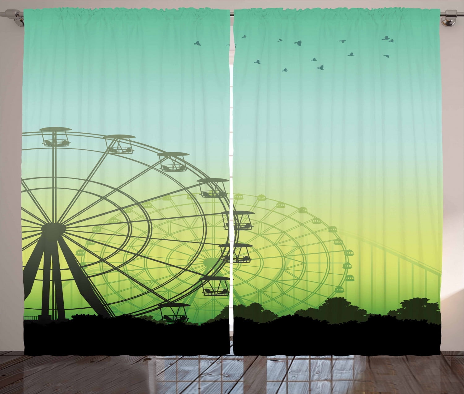 Ferris Wheel Curtains 2 Panels Set, Silhouette Enourmous Ferris Wheels ...