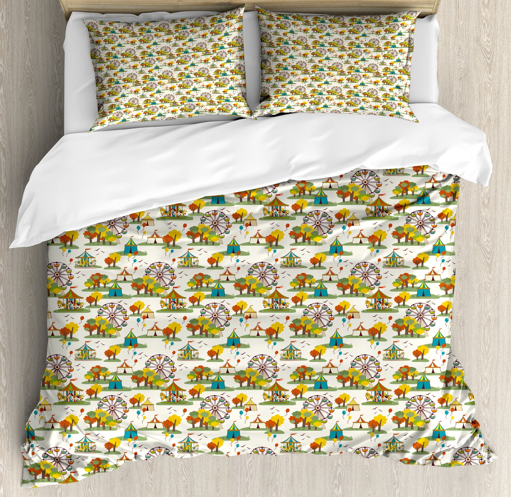 Ferris Wheel Duvet Cover Set, Funfair at Autumn Season with Colorful ...
