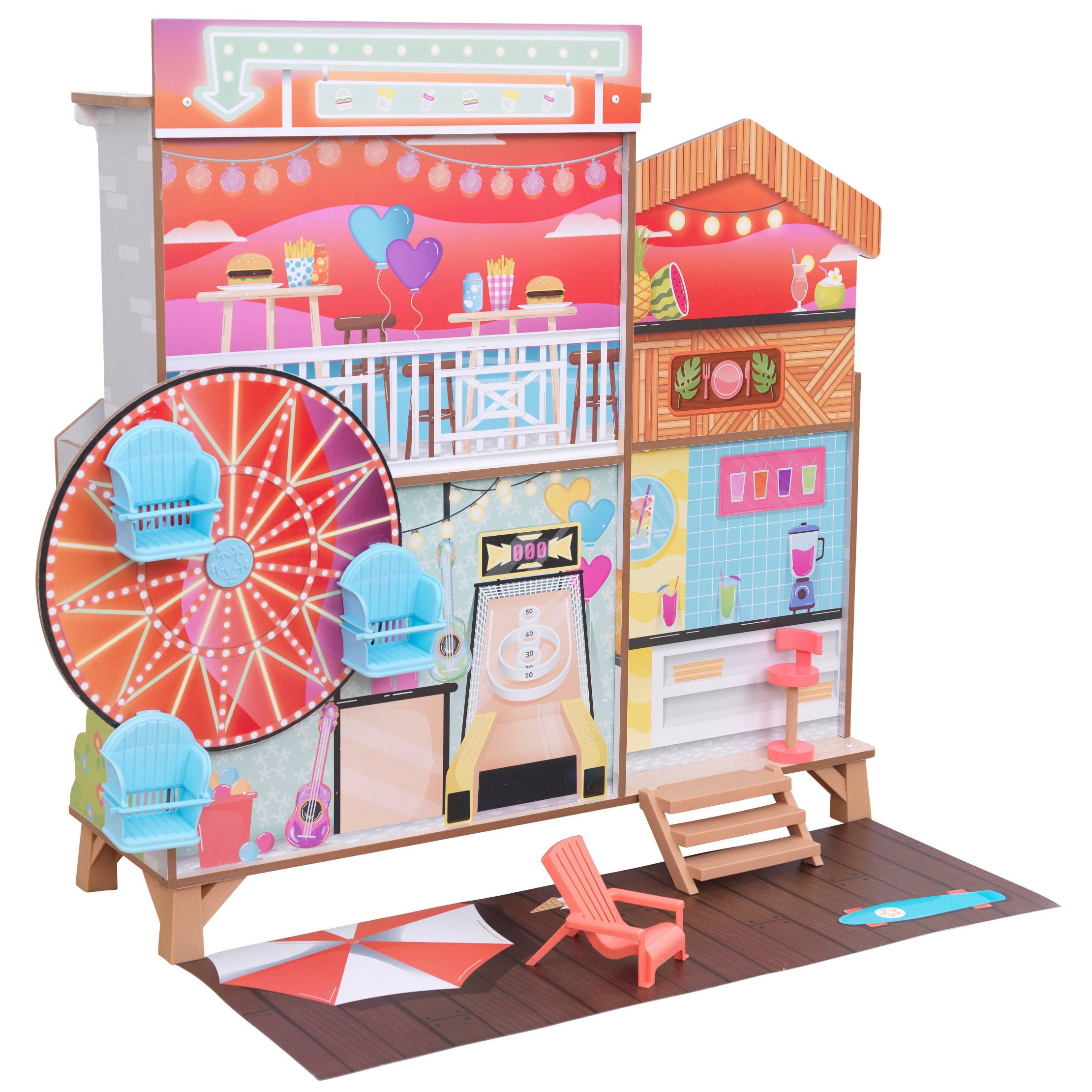 Ferris Wheel Fun Beach House Wooden 360-Play Dollhouse with 19 ...