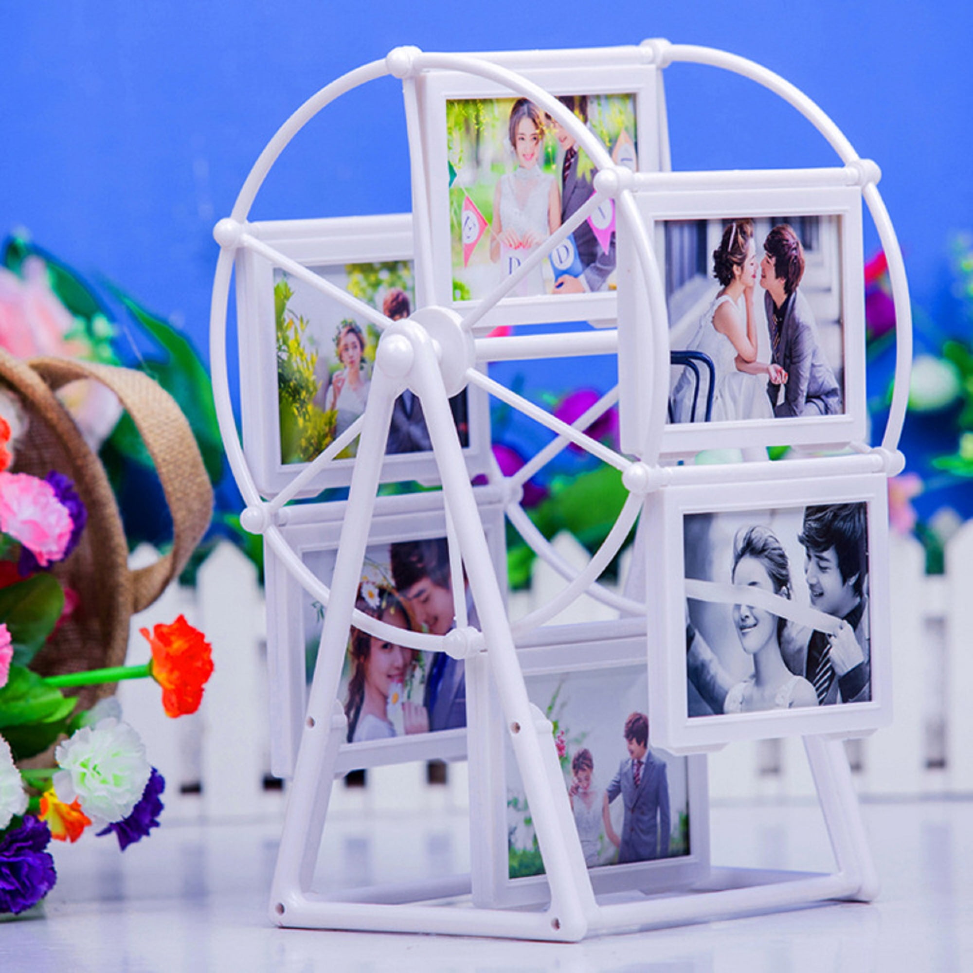 Ferris wheel rotating photo frame 6 frames 5", embossed pattern, milky ...