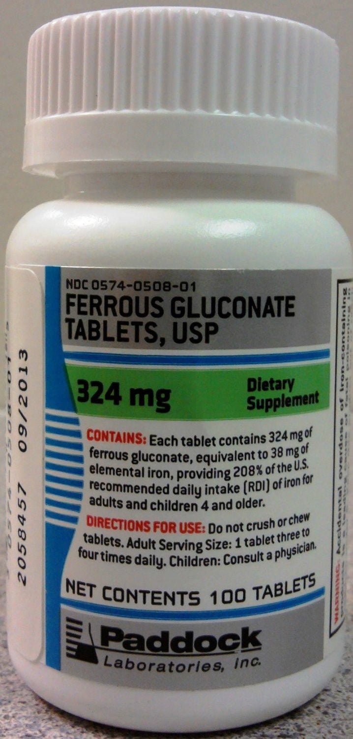 Ferrous Gluconate Tablet 324Mg Green 100ct - Walmart.com