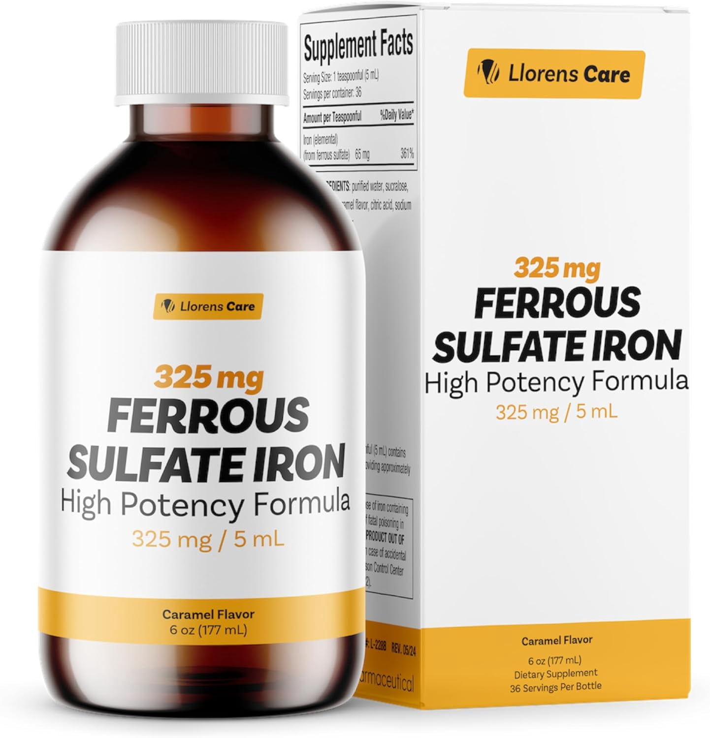 Ferrous Sulfate 325mg Liquid Iron 65mg of Elemental Iron by Llorens ...