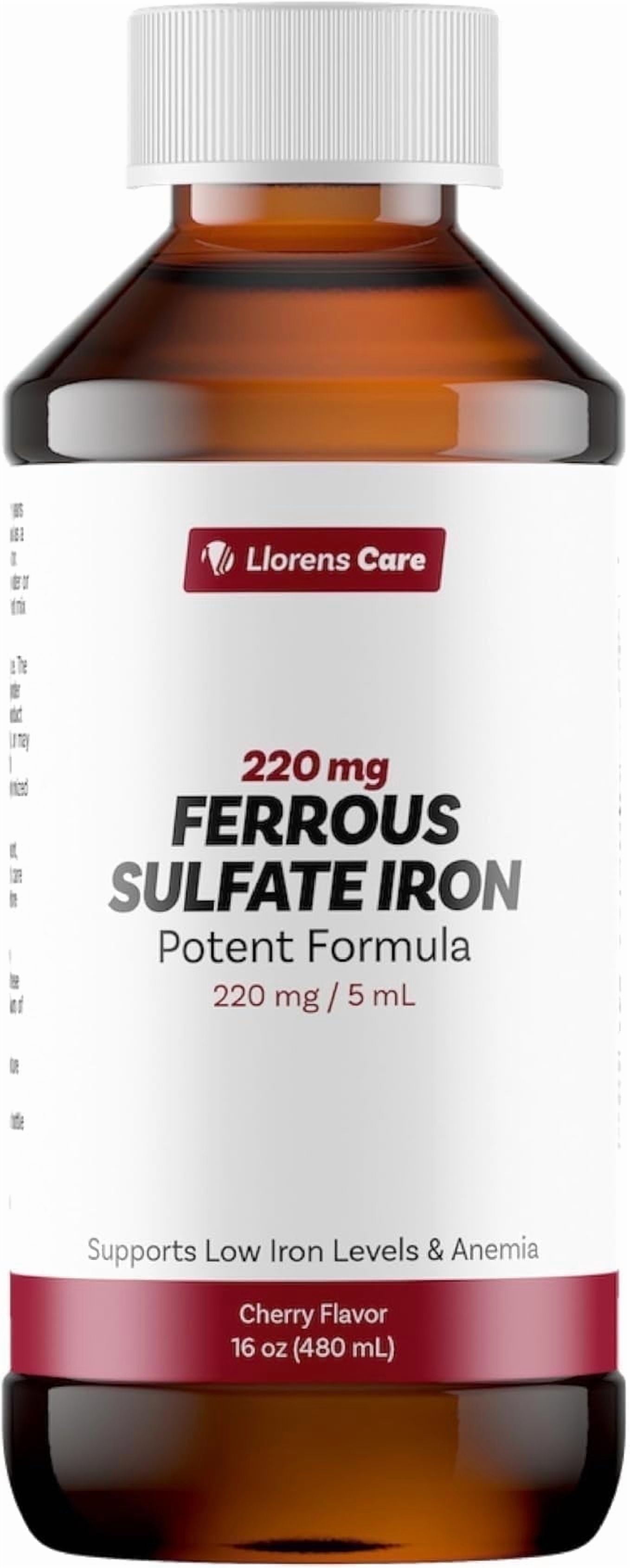 Ferrous Sulfate Liquid Iron Supplement for Adults by Llorens Care - 220 ...