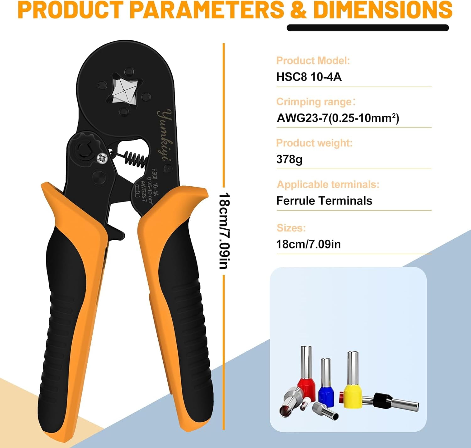 Ferrule Crimping Tool for Crimping AWG (23-7) Terminals, Square ...