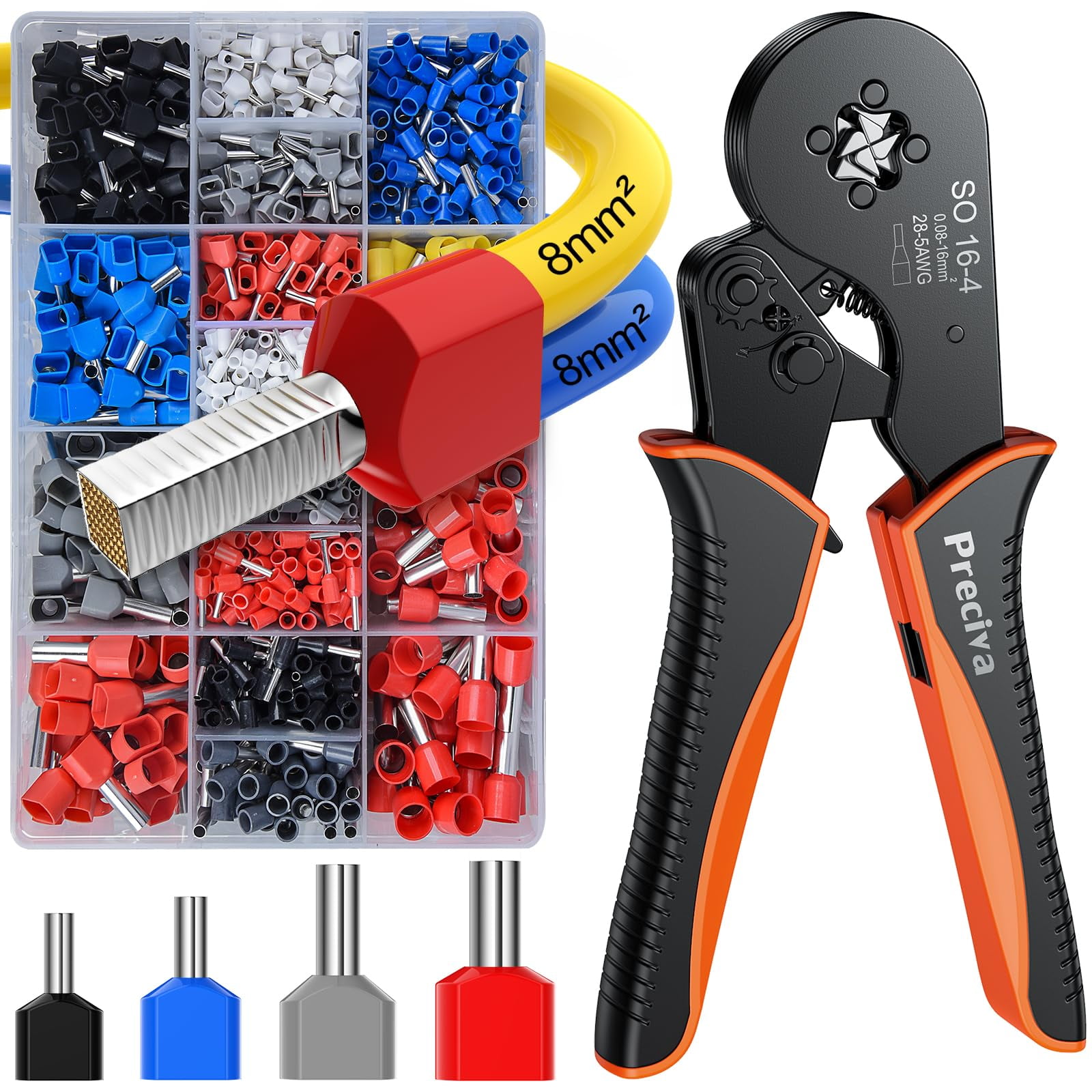 Ferrule Crimping Tool Kit with 1200PCS Single & Twin Ferrules Connectors, Preciva 16-4 Square ...