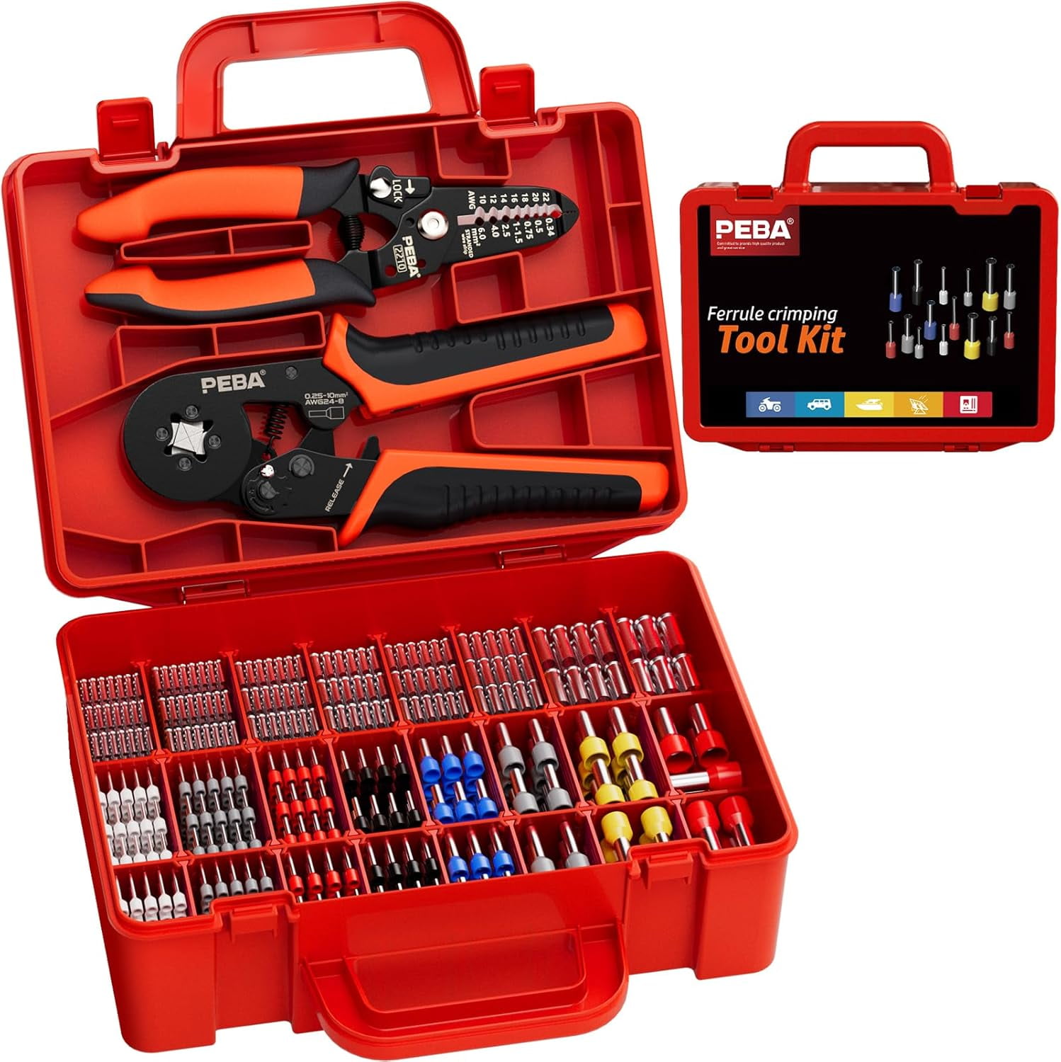 Ferrule Crimping Tool Kit with 24 Sizes Purple Copper Ferrules | Self-Adjusting Ratchet Crimper ...