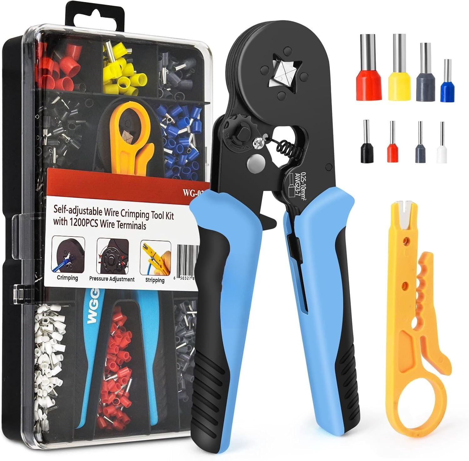 Ferrule Crimping Tool Kit, AWG 23-7 Self-adjustable Ratchet Wire ...