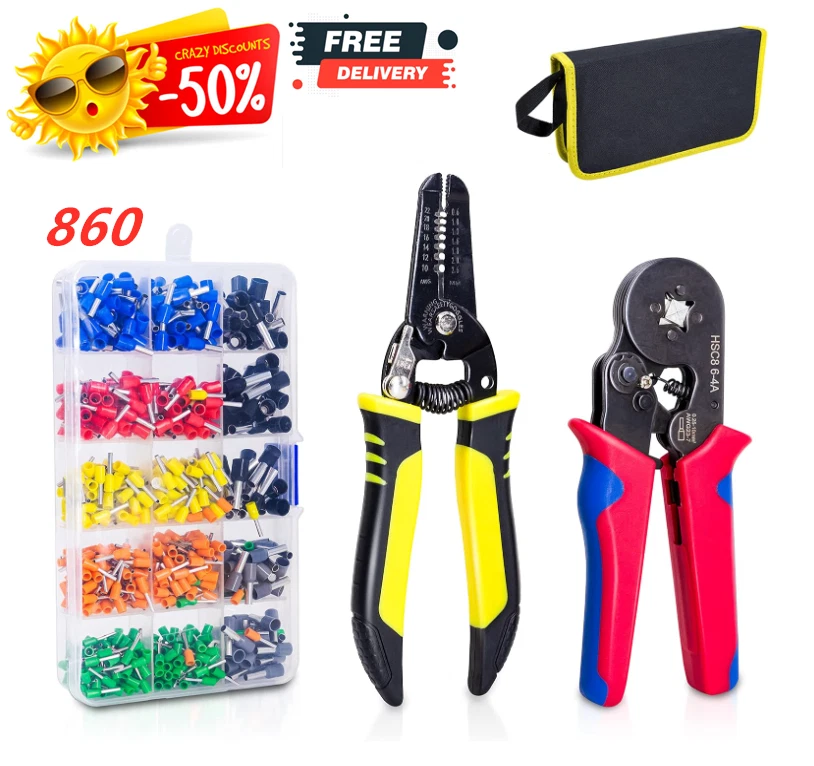 Ferrule Wire Terminal Block Crimping Tool Plier Tool Kit Set With 860 ...