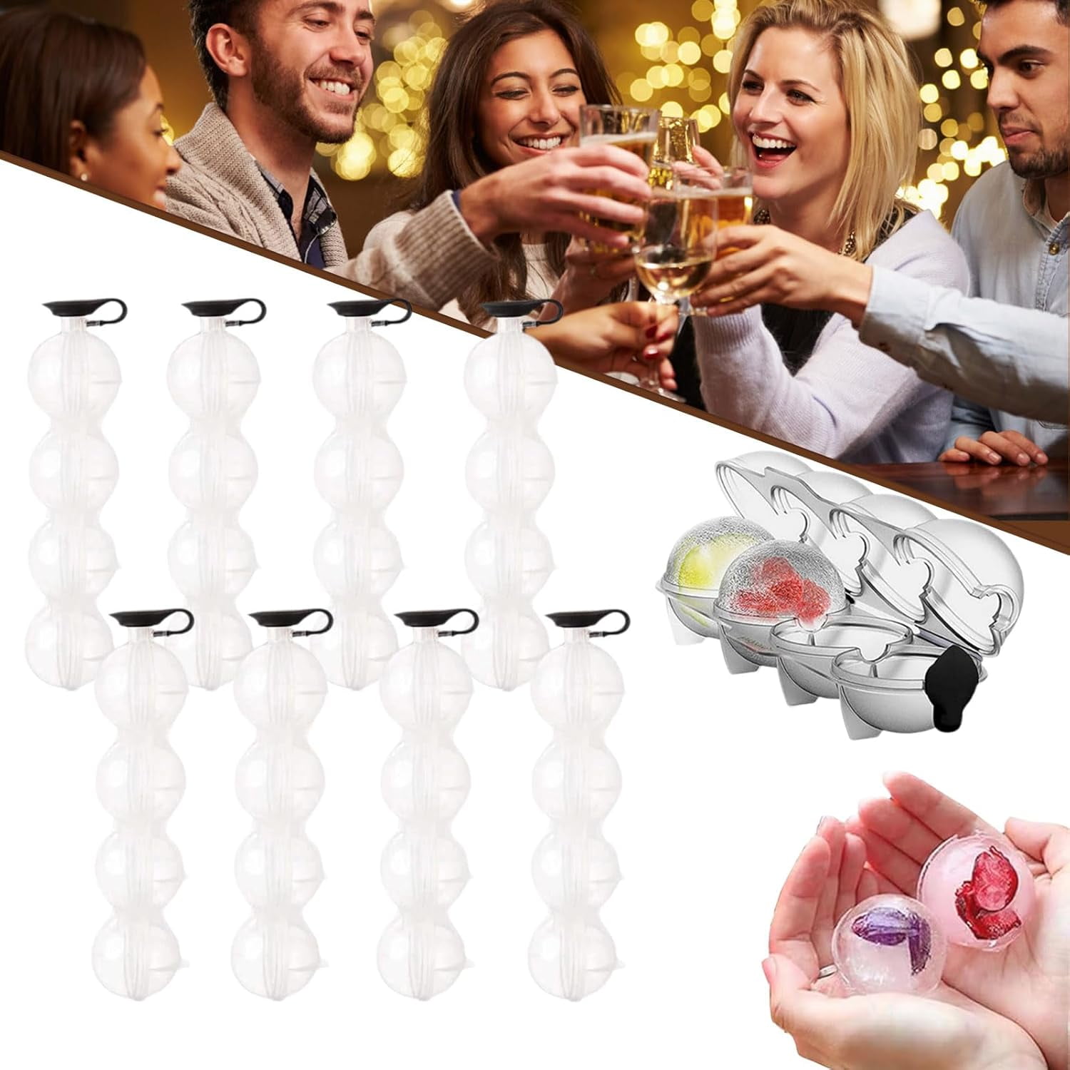 Fertilvrsus 4-Hole Ice Ball Maker, Sphere Ice Maker, 2/4/6/8 PCS Round ...