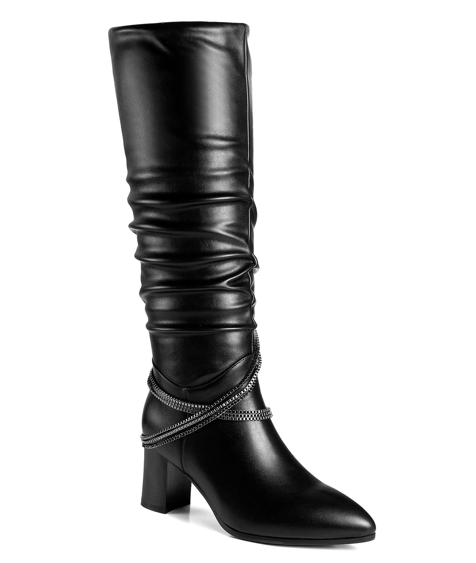 Ferwind Women's Ruched Boots Crisscross Chain-Link Knee-High Adult ...
