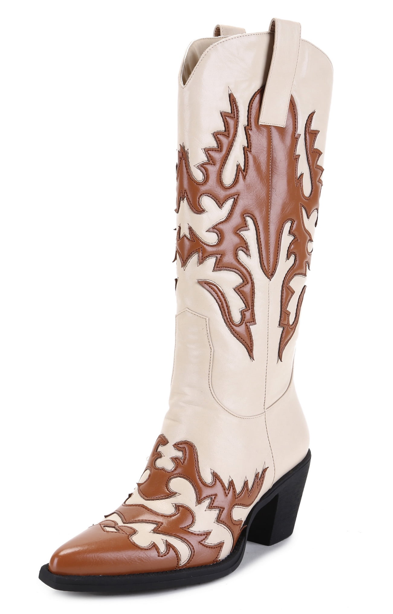 Ferwind Women's Cowboy Knee-High Boots, Stacked Heel, Almond Toe, Dual ...