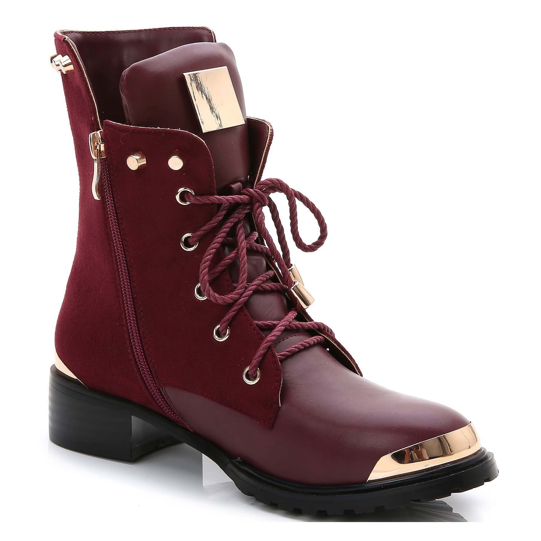 Ferwind Women's Goldtone Plated Treaded Outsole Mid Calf Lace Up Combat ...