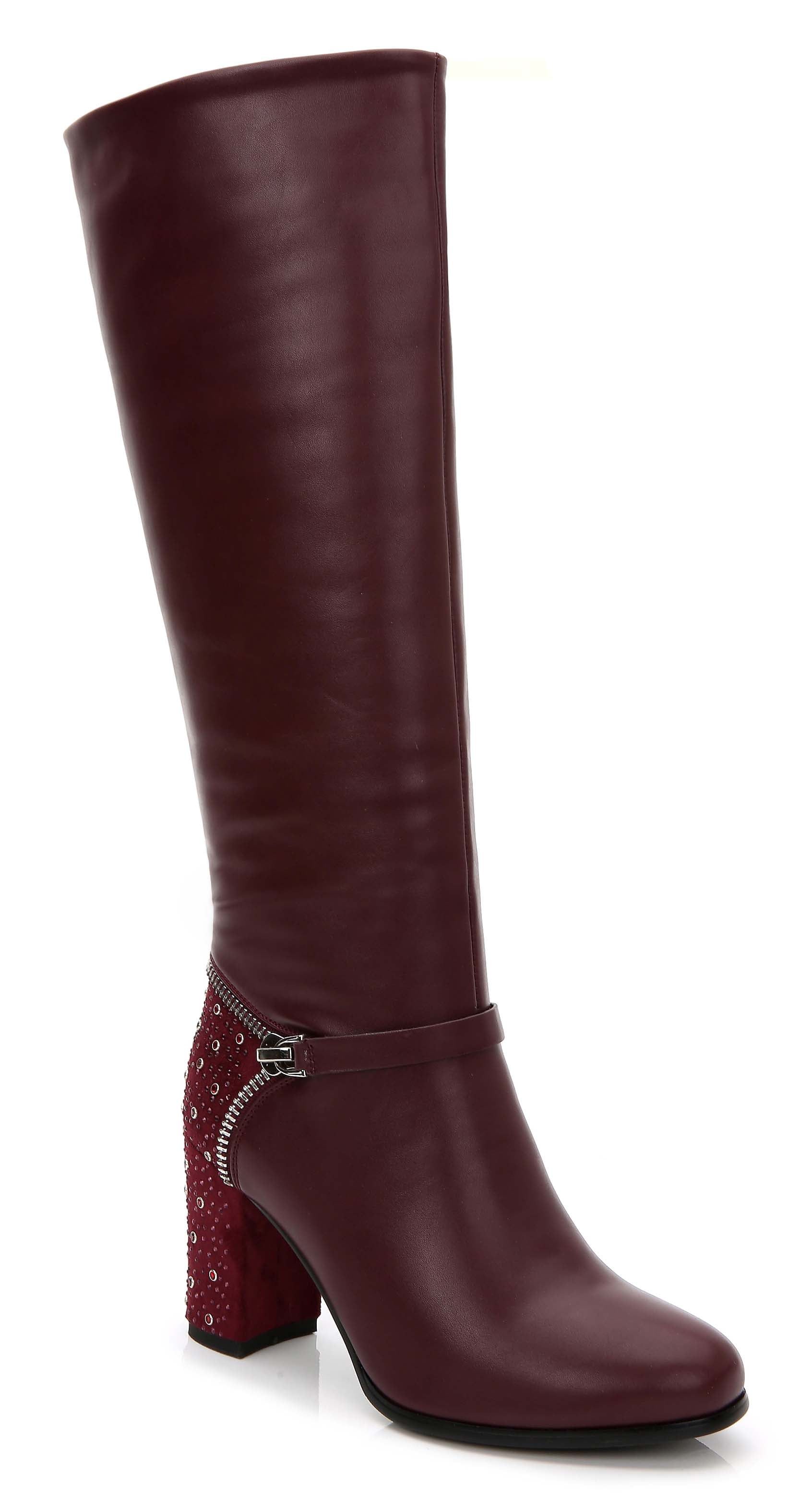 Ferwind Women's Knee High Boots Rhinestone and Studded Details Chunky ...