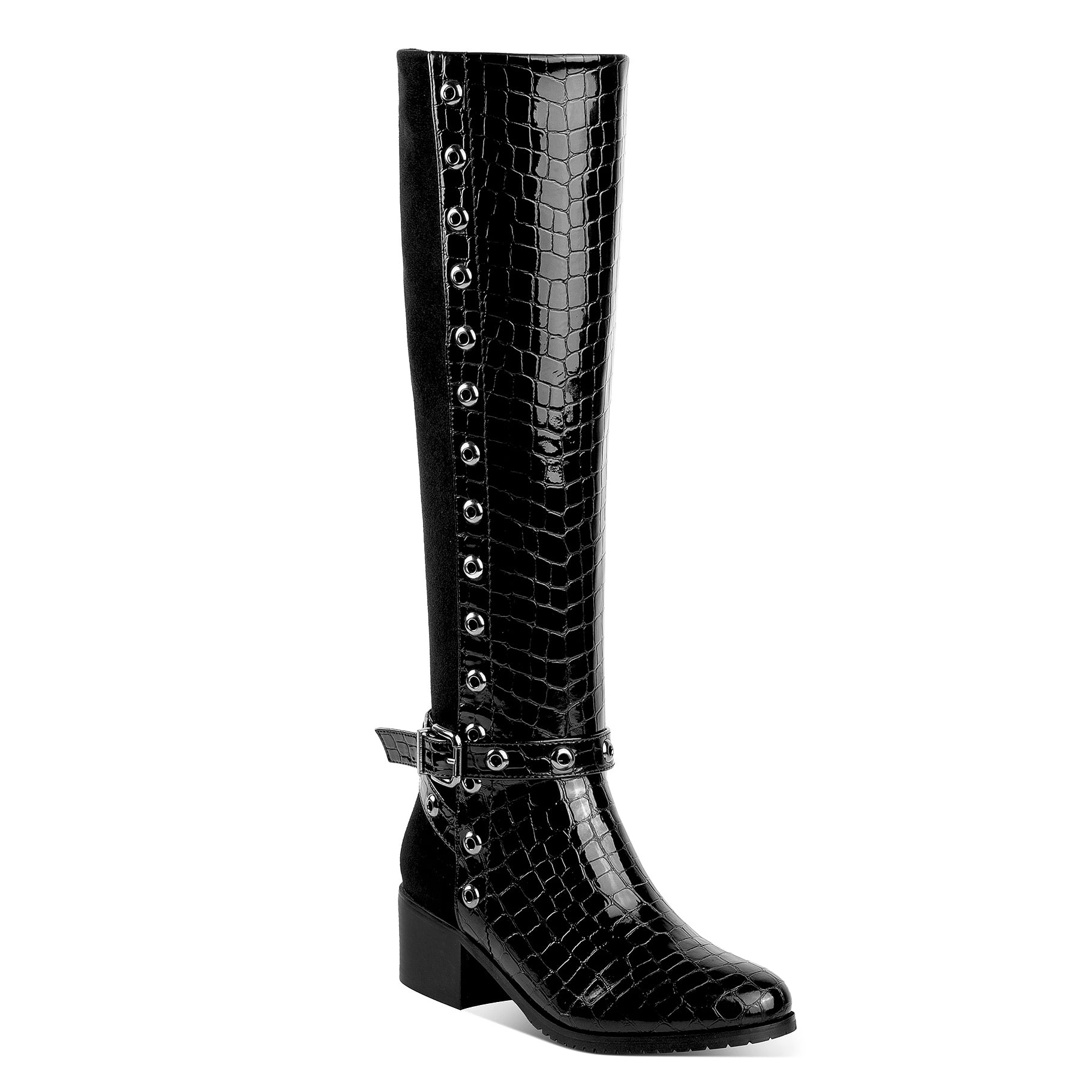 Ferwind Women's Long Boots Two-Tone Contrast Perforated Stud Accents ...