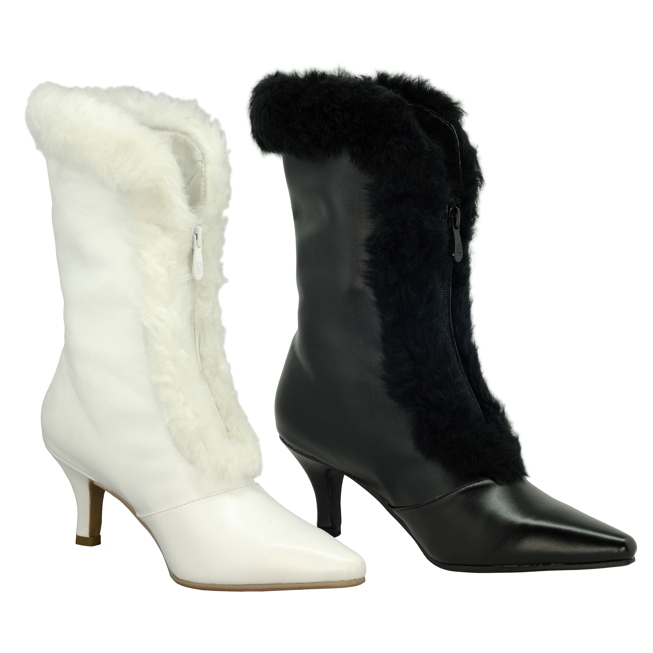 Ferwind Women's Shearling Boots Faux Fur Mid-Calf Kitten Heel Pointy Toe Adult Black 9.5 ...