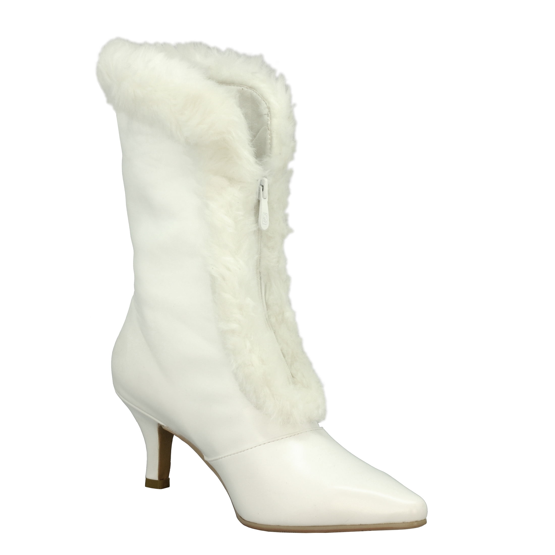 Ferwind Women's Shearling Boots Faux Fur Mid-Calf Kitten Heel Pointy Toe Adult White 12 ...