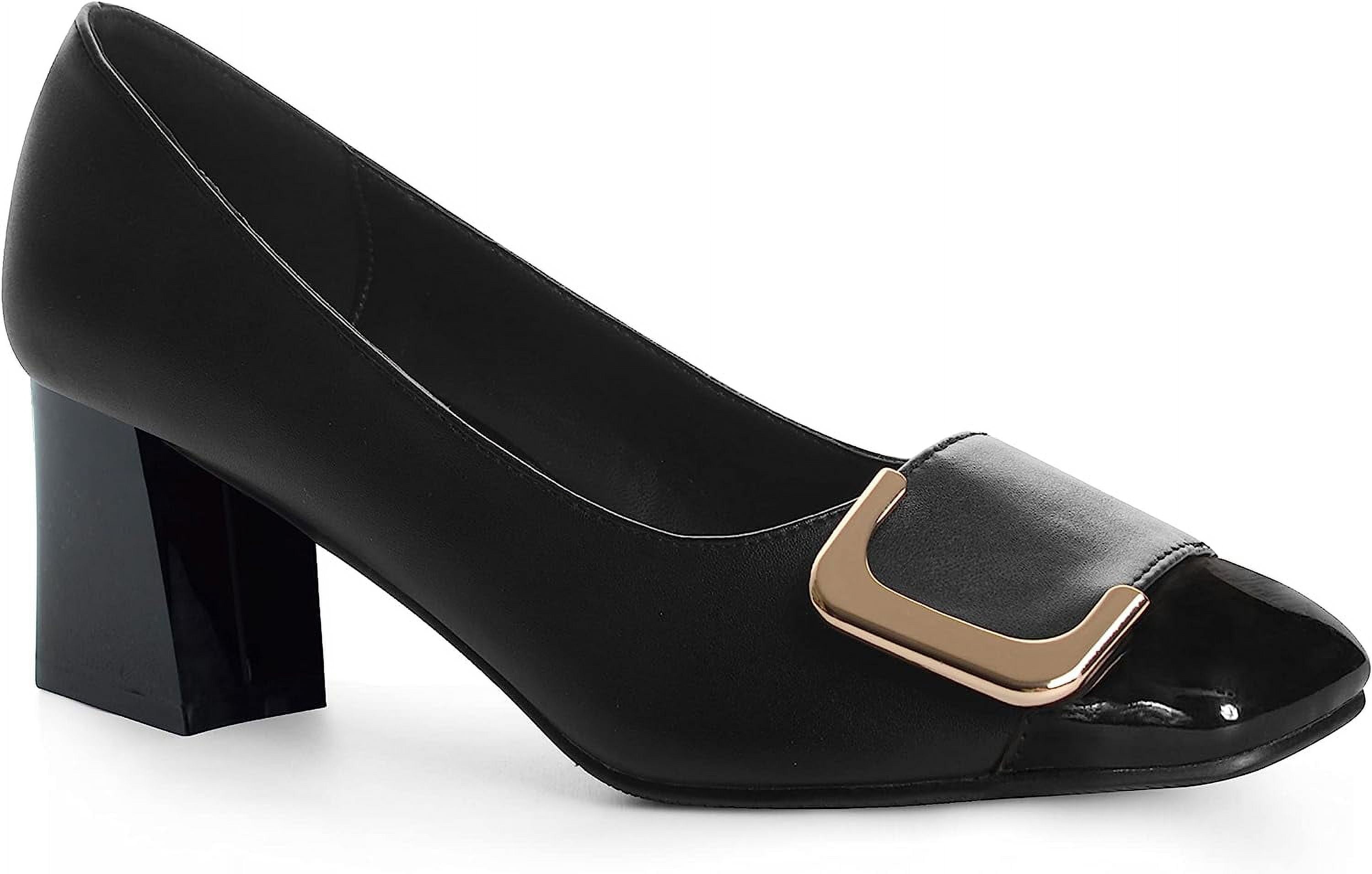Ferwind Women's Square Toe Pumps Chunky Heel Two Tone Colors Slip on ...