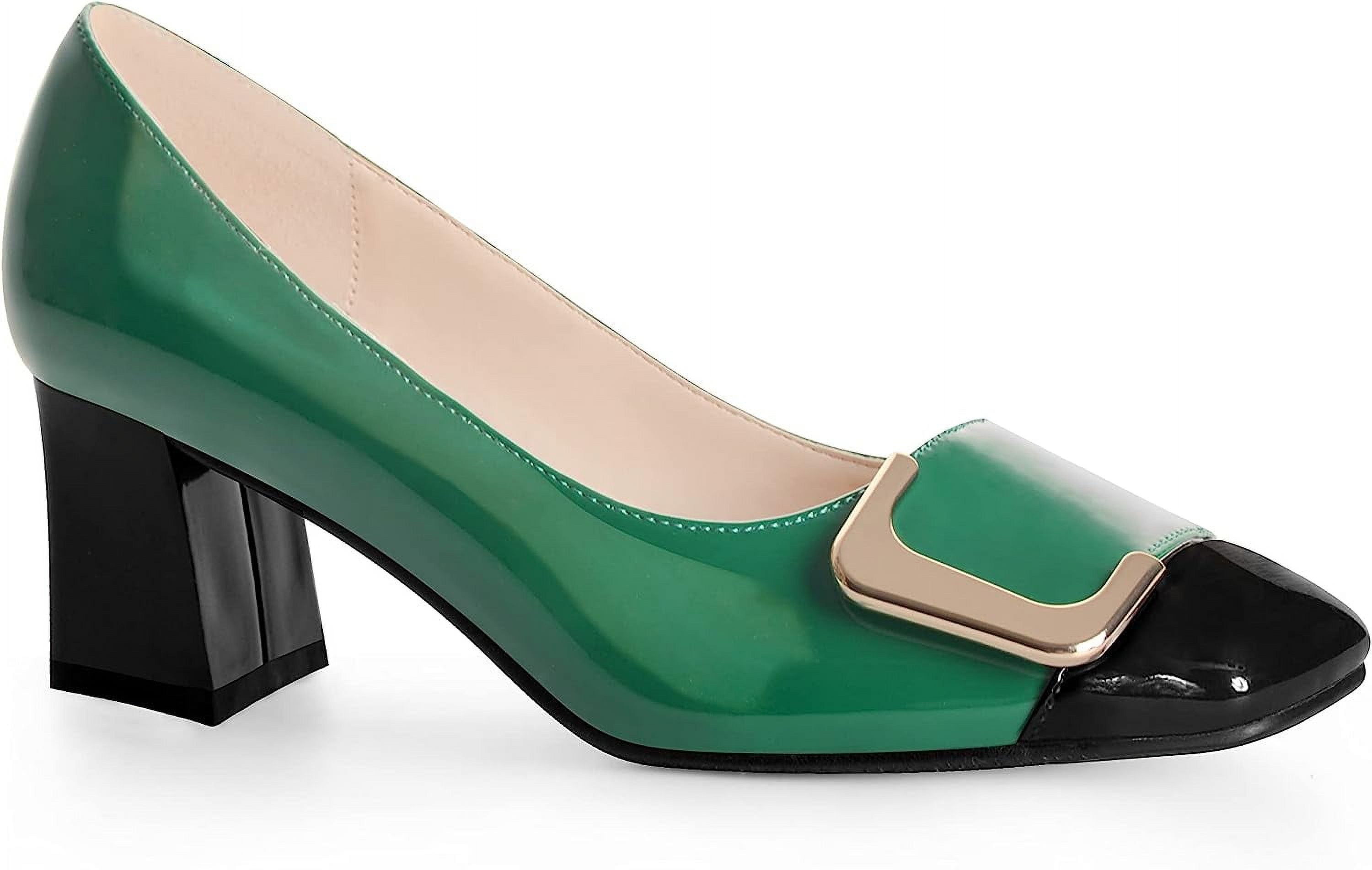 Ferwind Women's Square Toe Pumps Chunky Heel Two Tone Colors Slip on ...