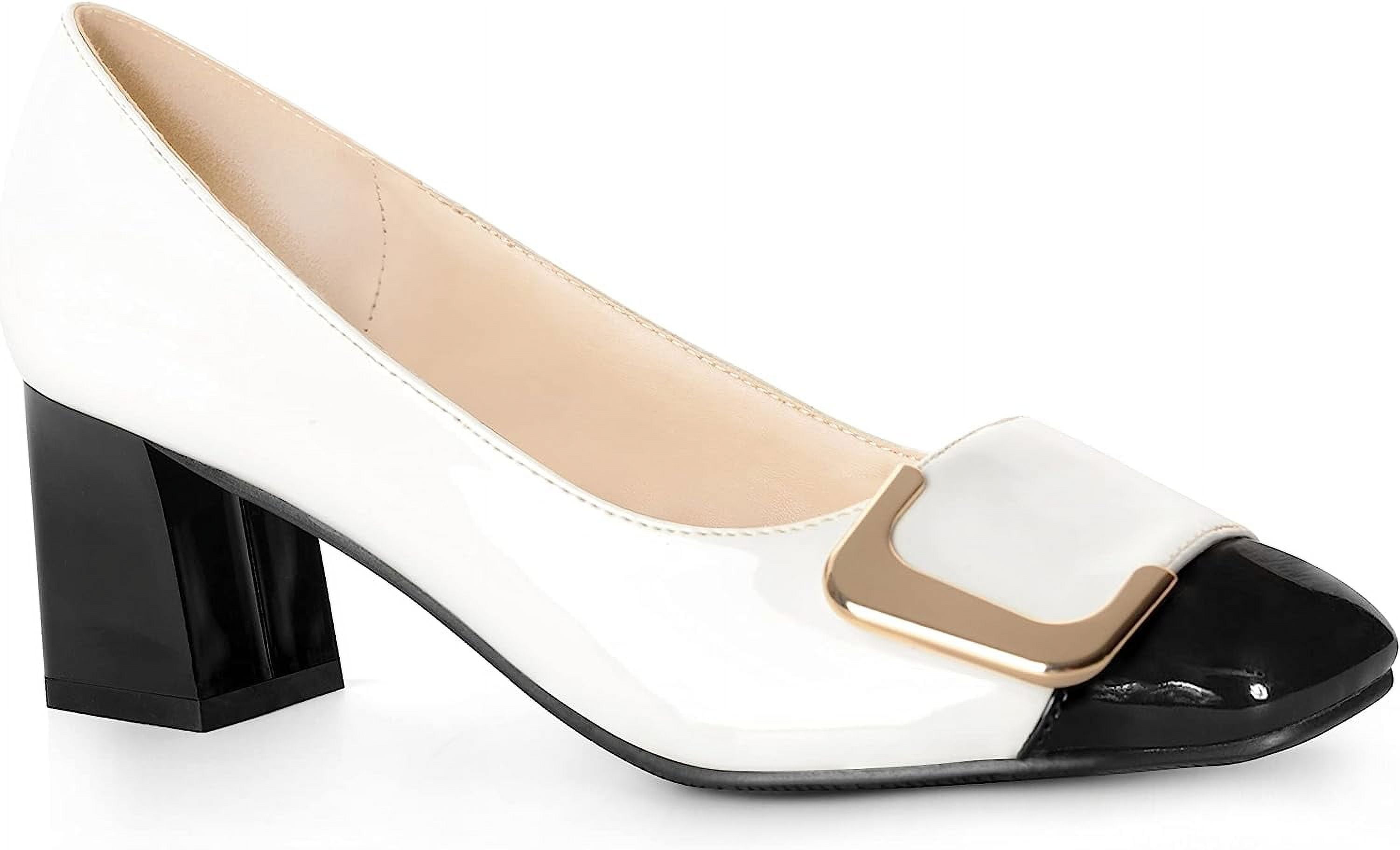 Ferwind Women's Square Toe Pumps Chunky Heel Two Tone Colors Slip on ...