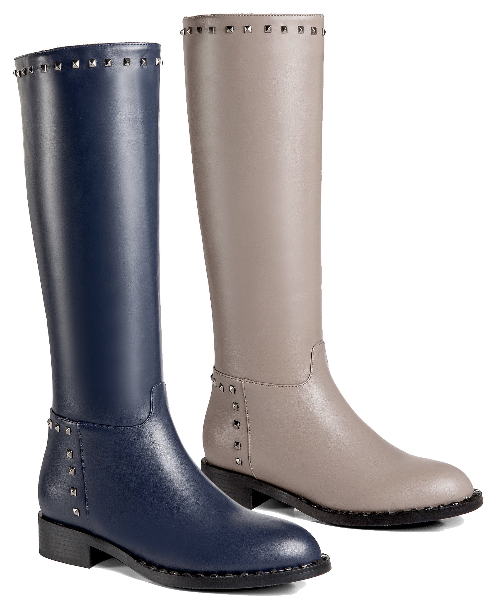 Ferwind Women's Tall Boots Low Heels Studded Trim Adult Navy 7 ...