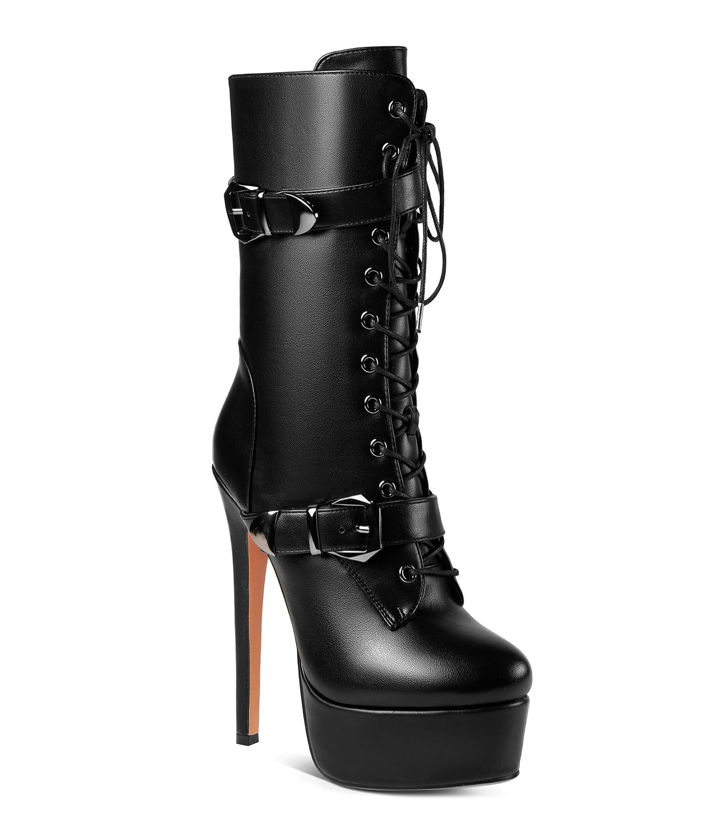 Ferwind Women's Ultra High Stiletto Heels Platform Mid-Calf Lace Up ...