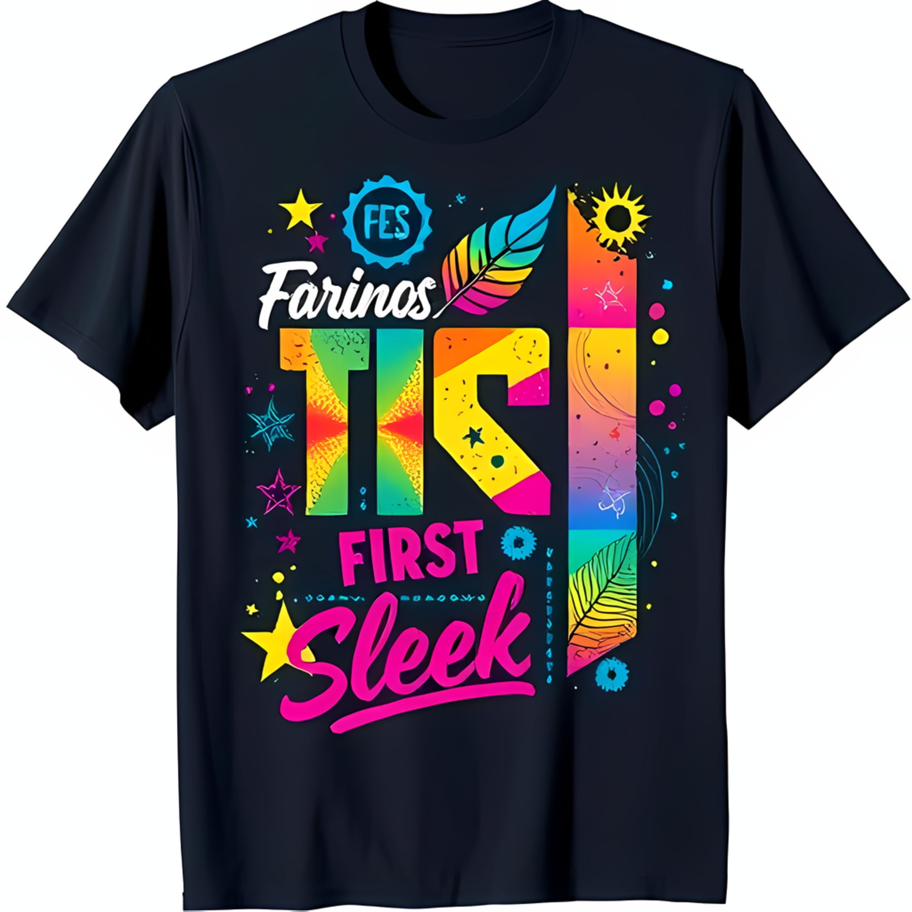 Fes Farinos T-Shirt Blue with Colorful Rainbow Graphic & Star Design ...