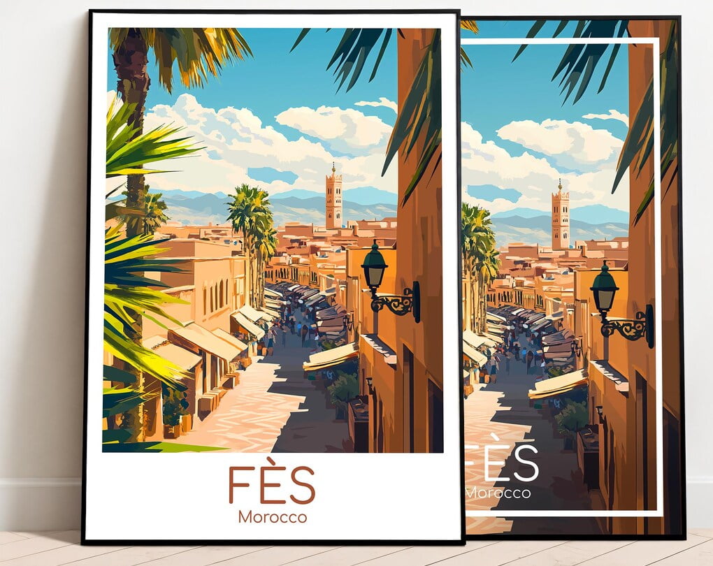 Fes Travel Poster Fes Poster Wall Art Morocco Vintage Poster Fes Travel ...