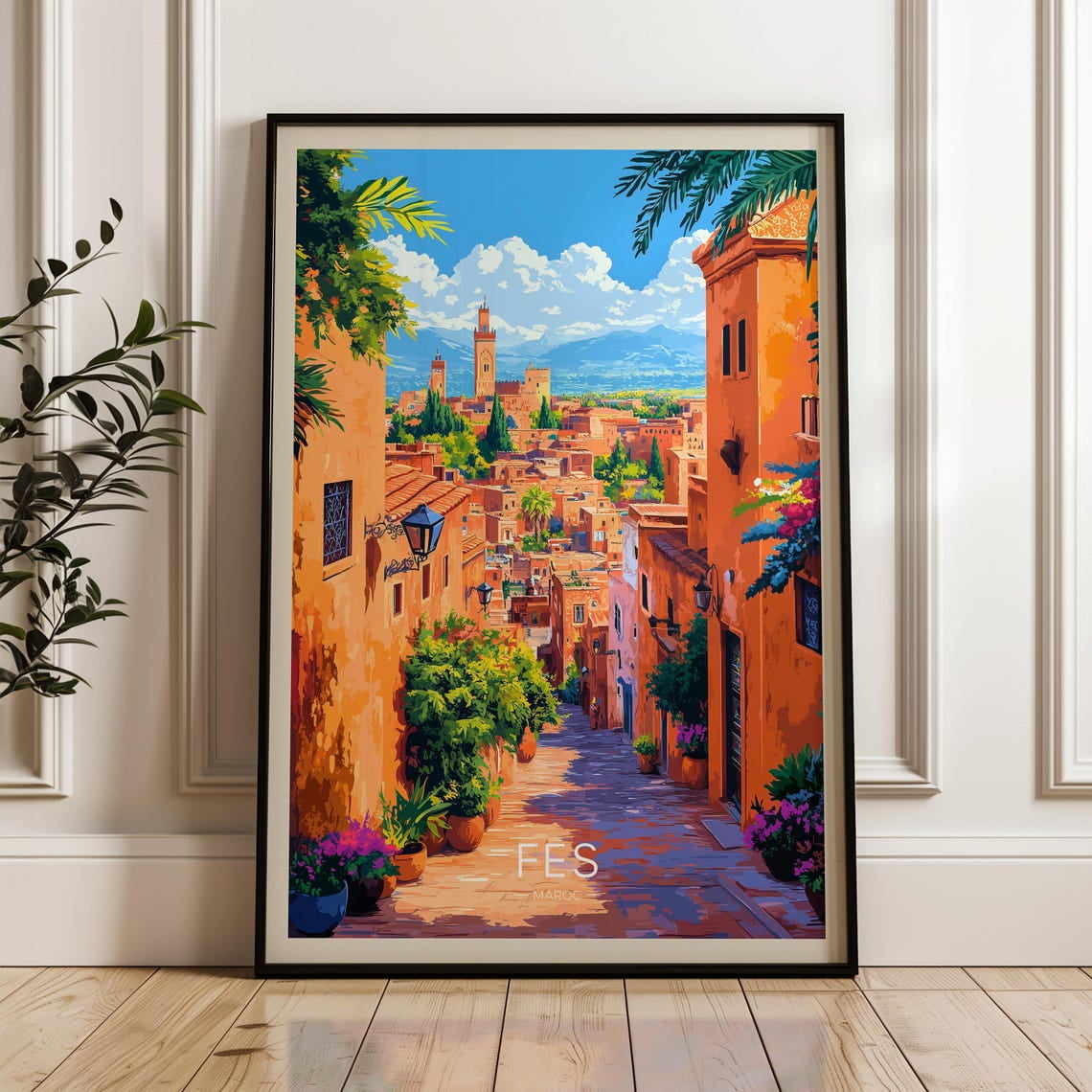 Fes Travel Print - Morocco Wall Art Poster, Arab Maghreb Illustration ...