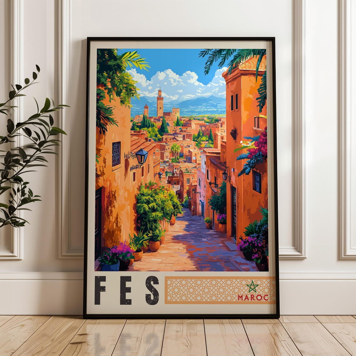 Fes Travel Print - Morocco Wall Art Poster, Arab Maghreb Illustration ...