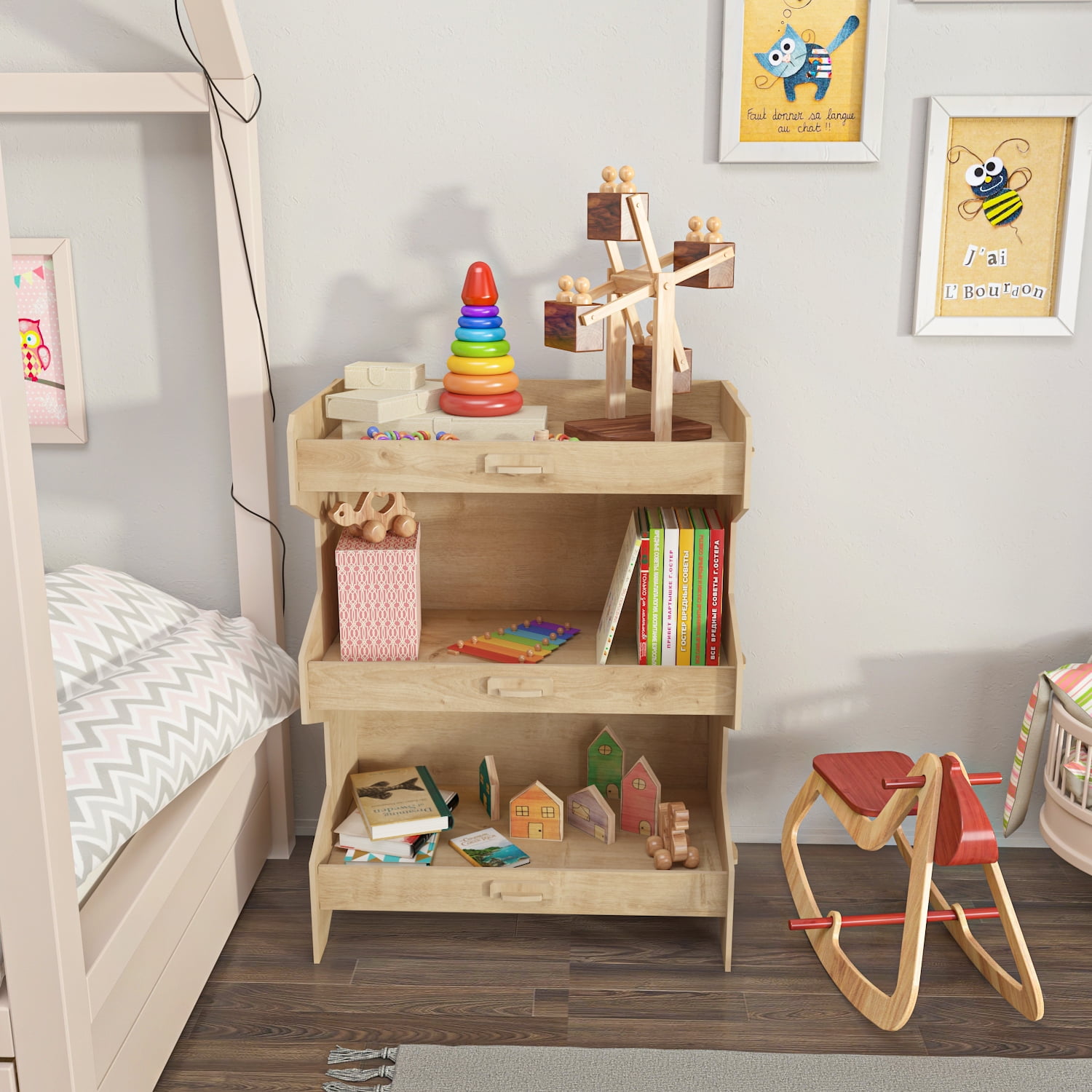 Fesa Natural Oak Finish Bookcase Bookcshef Magazine Rack - Walmart.com