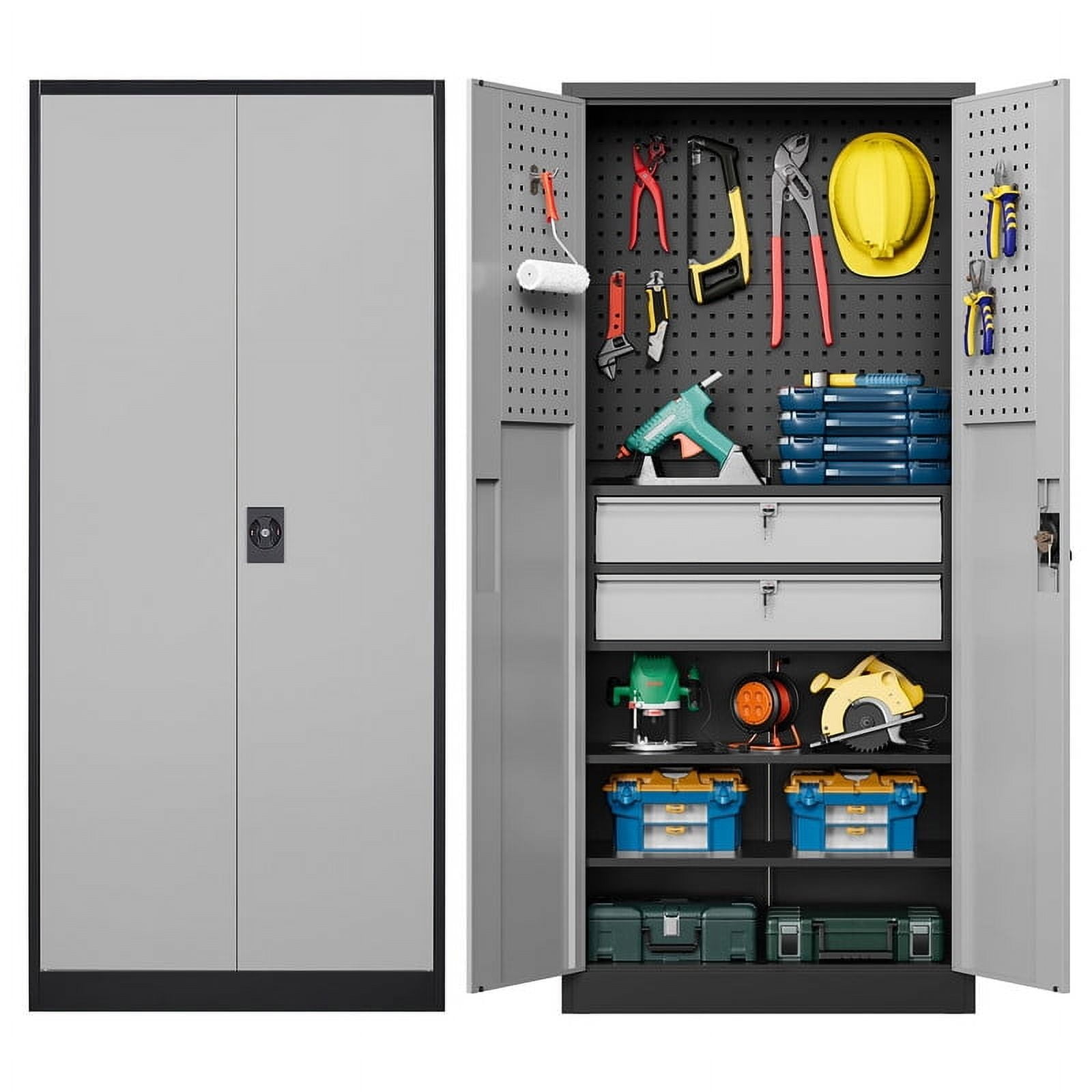 Fesbos Heavy-Duty Metal Cabinet, Garage Storage Cabinet with Adjustable ...