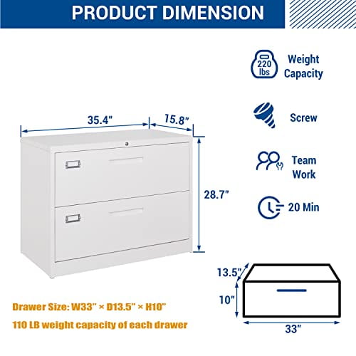 Fesbos Lateral File Cabinet with Lock, 3 Drawer Large Metal Filing ...