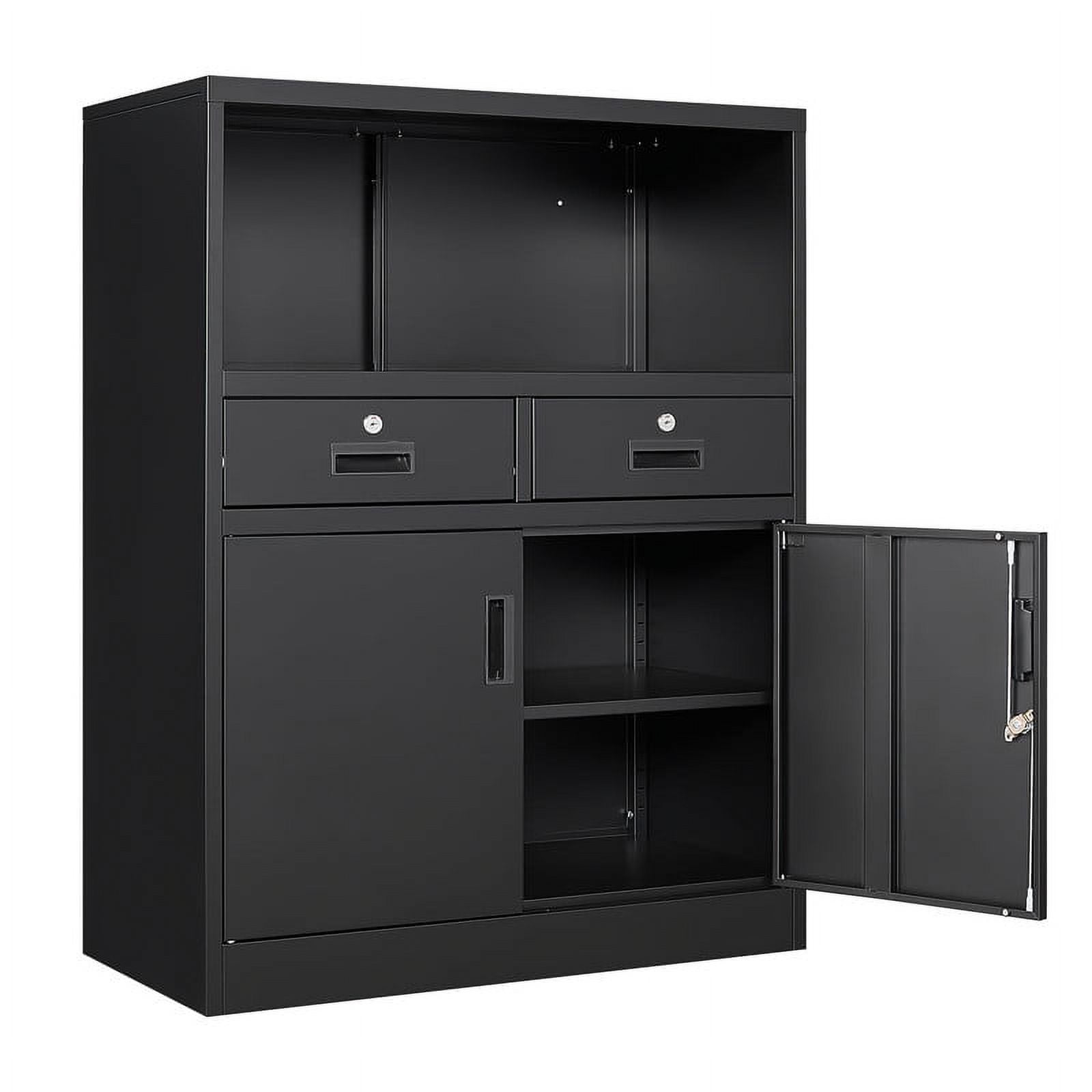 Fesbos Locking Cabinet with 2 Drawers, Metal Storage Cabinet with ...