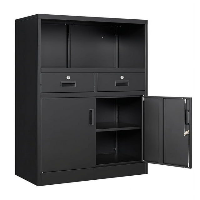 Fesbos Locking Cabinet with 2 Drawers, Metal Storage Cabinet with ...