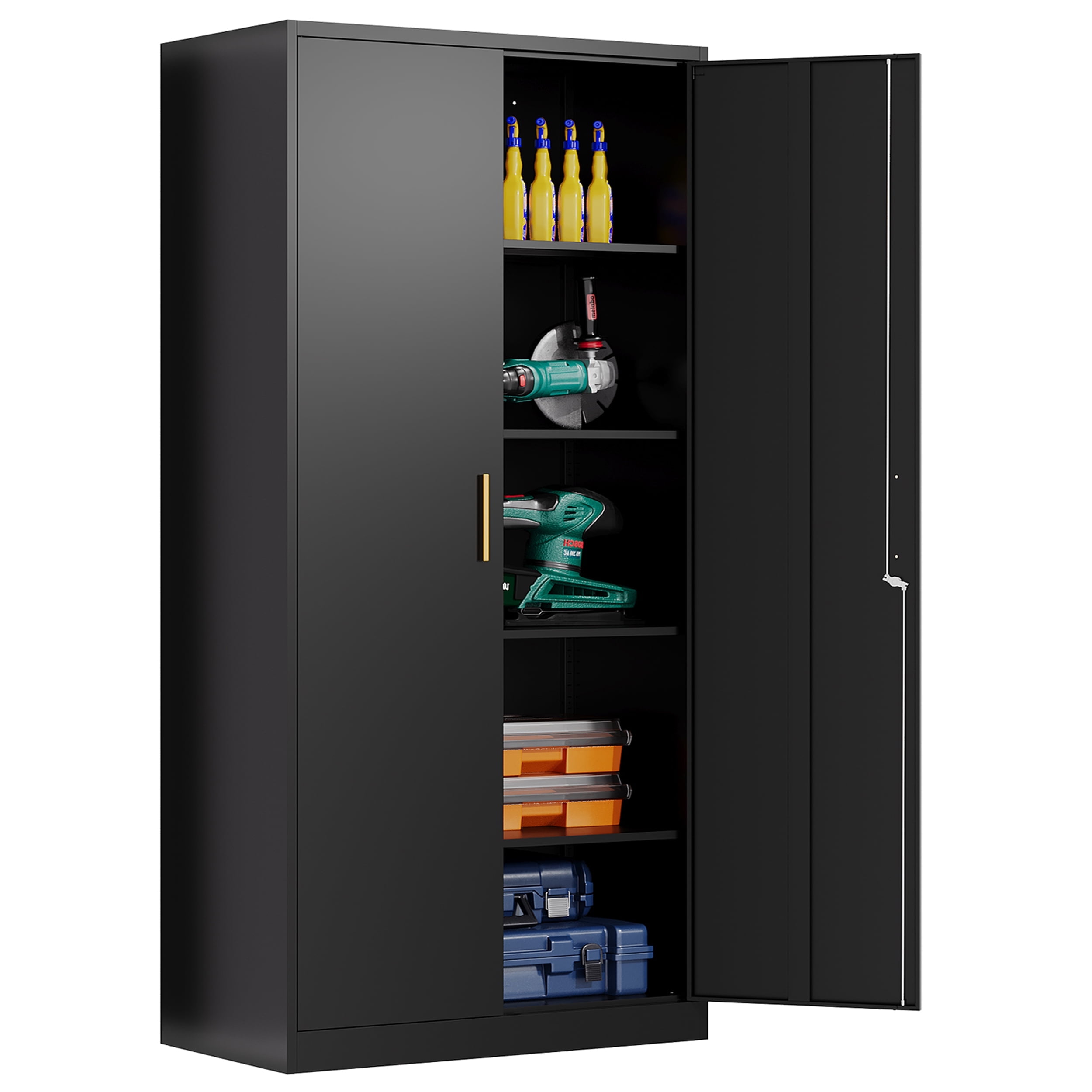 Fesbos Metal Garage Storage Cabinet with 2 Doors and 4 Adjustable Shelves, 71 Inches Tall Black ...