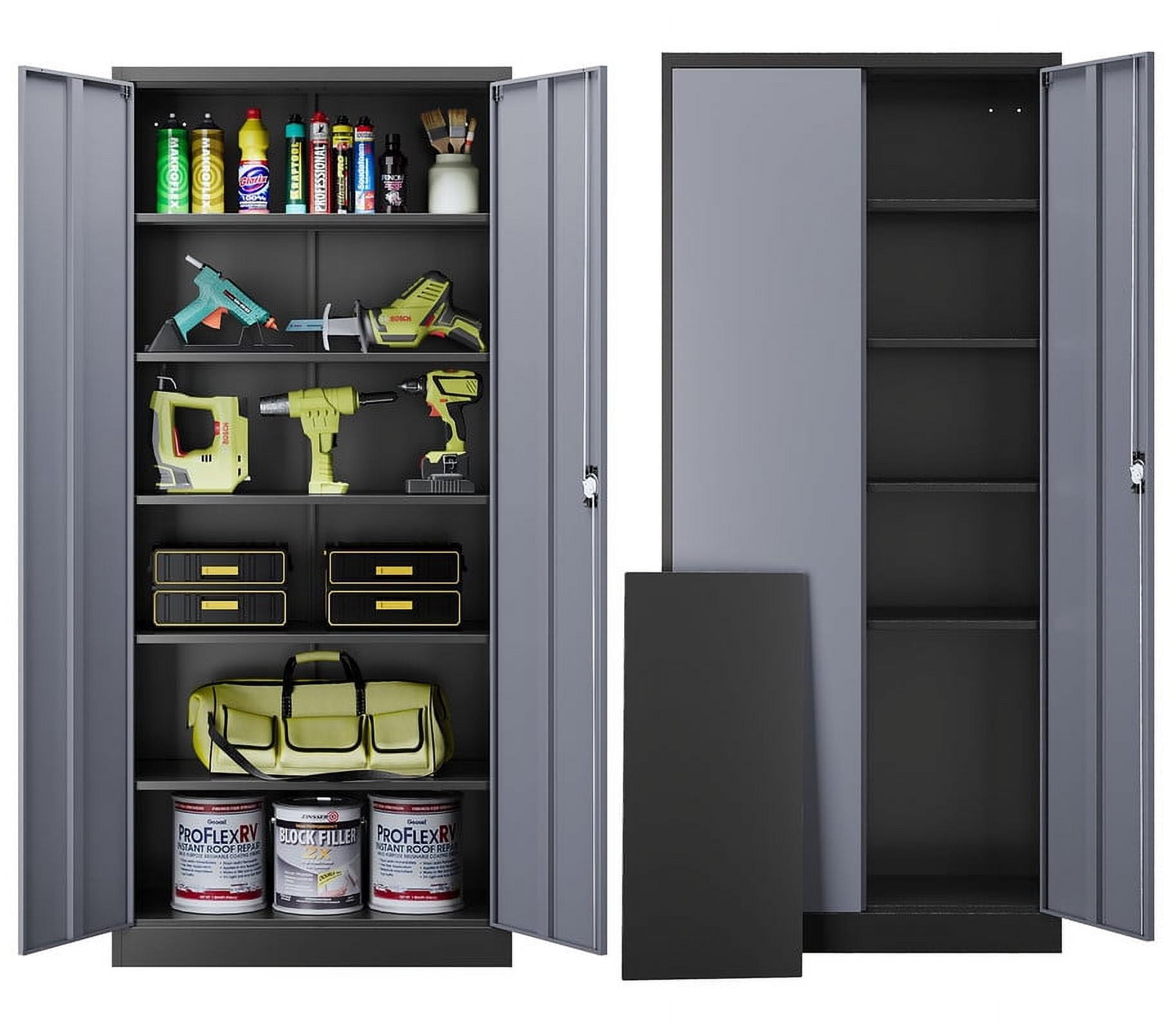 Fesbos Metal Garage Storage Cabinet,72" Tall Black Cabinet with 2 Doors ...
