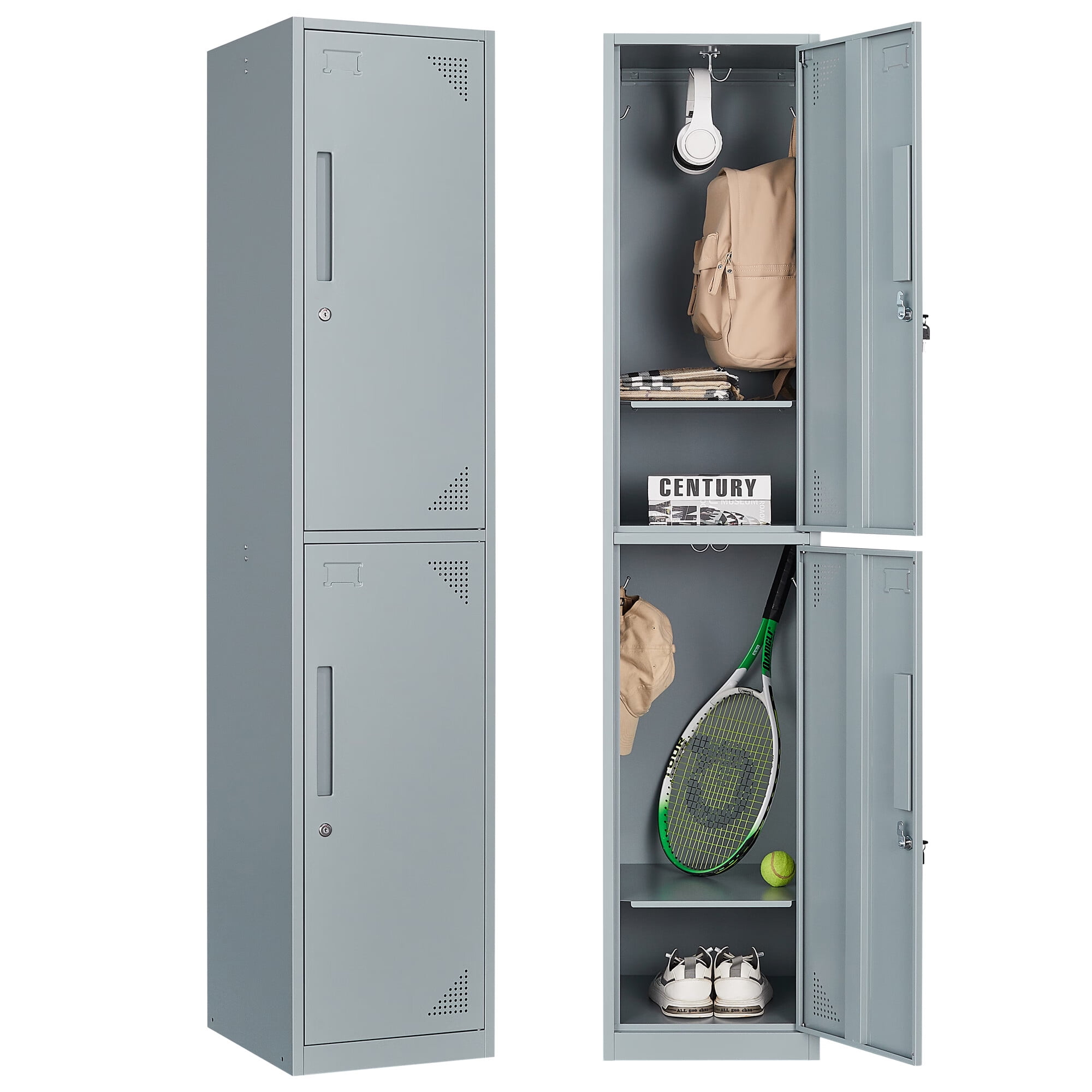"Fesbos Metal Locker, 2 Lockable Door, 71"" Tall Steel Storage Cabinet ...