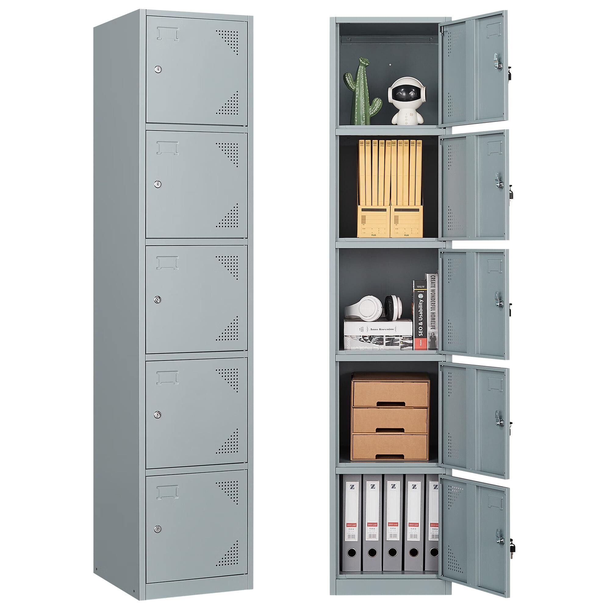 Fesbos Metal Locker, 5 Lockable Doors, Tall Steel Storage Cabinet for ...