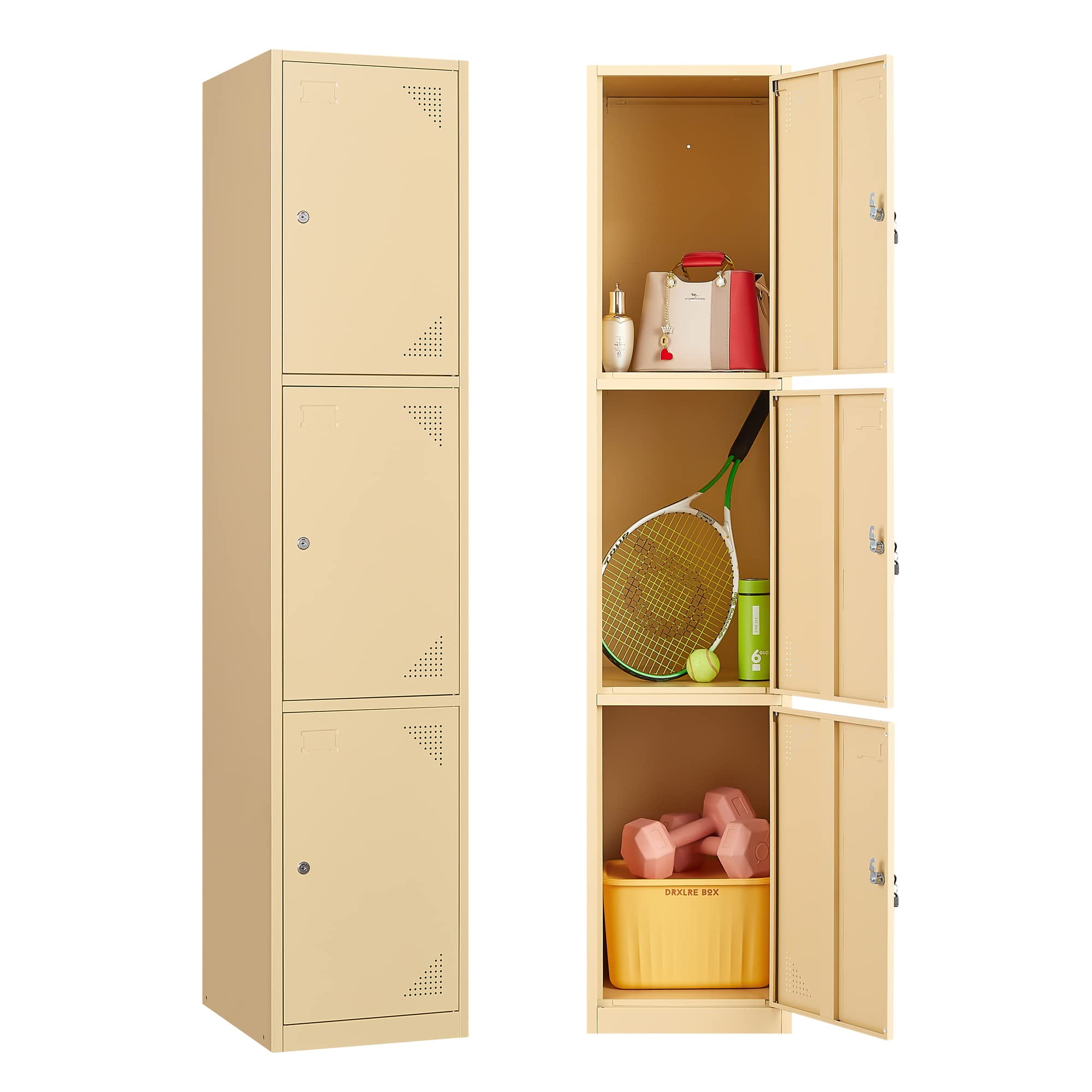Fesbos Metal Locker Steel Storage Cabinet with 3 Doors for Office ...