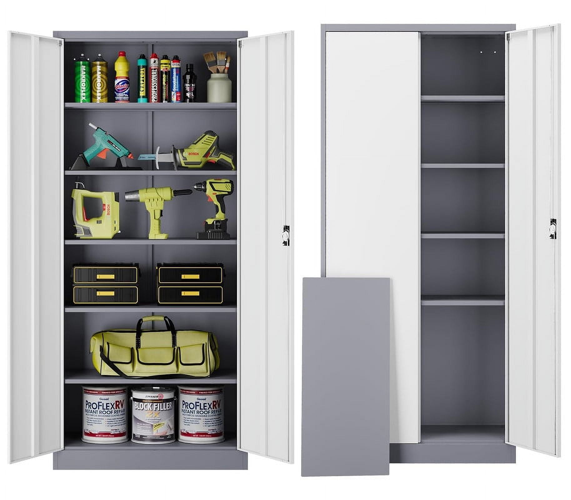 Fesbos Metal Storage Cabinet, 72" Locking Metal Garage Cabinet with 2 ...