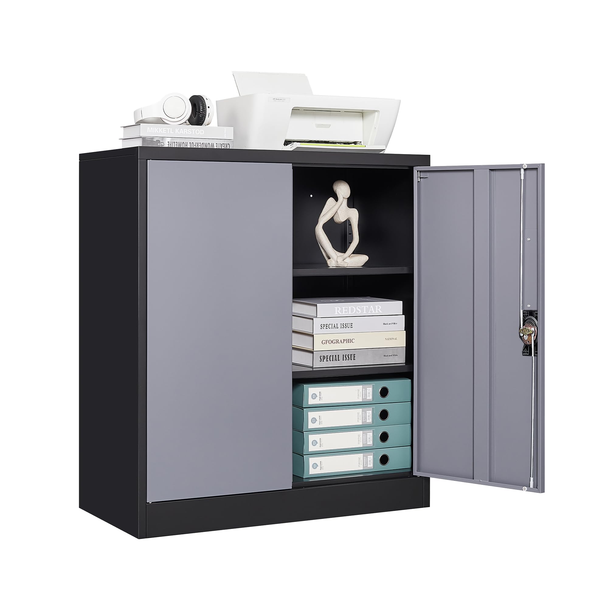 Fesbos Metal Storage Cabinet with 2 Adjustable Shelves, Steel Counter ...