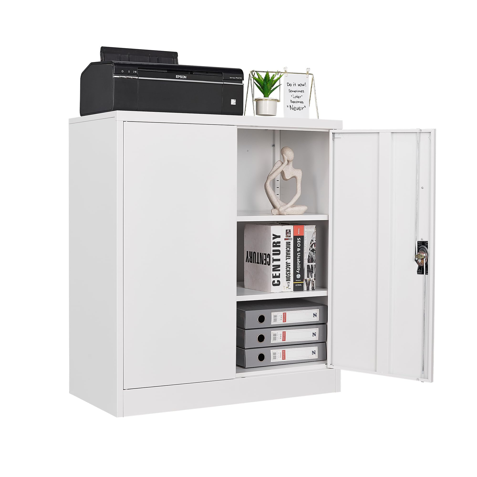 Fesbos Metal Storage Cabinet with 2 Adjustable Shelves, Steel Counter ...